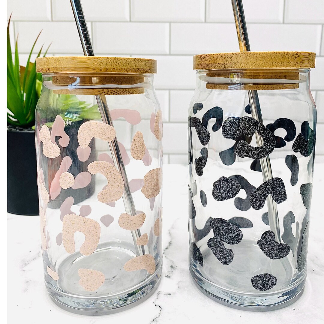 Leopard Print Beer Can Glass, Iced Coffee Glass, Leopard Tumbler Glass ...