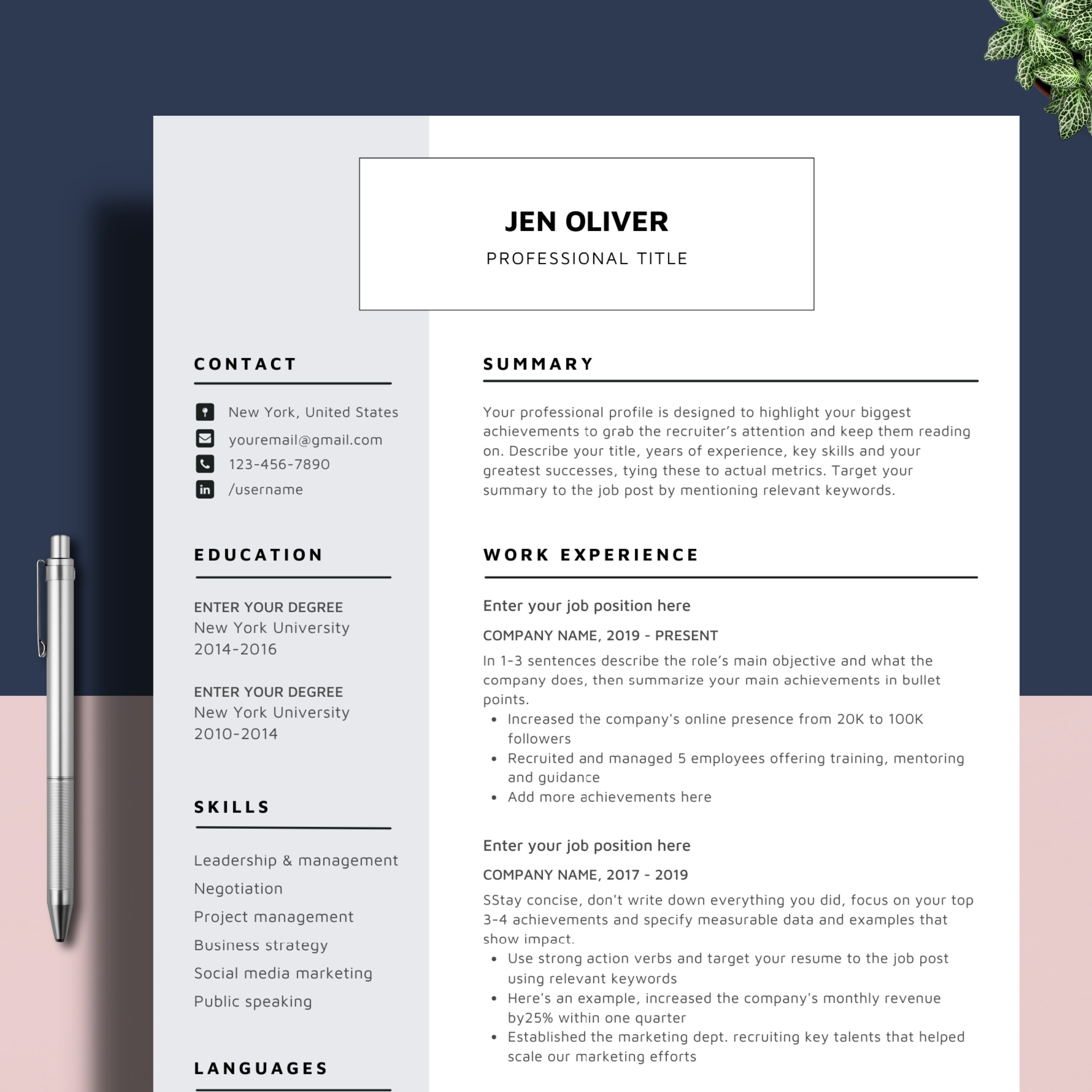 Clean Resume Template for Google Docs, Word and Pages, Google Docs ...