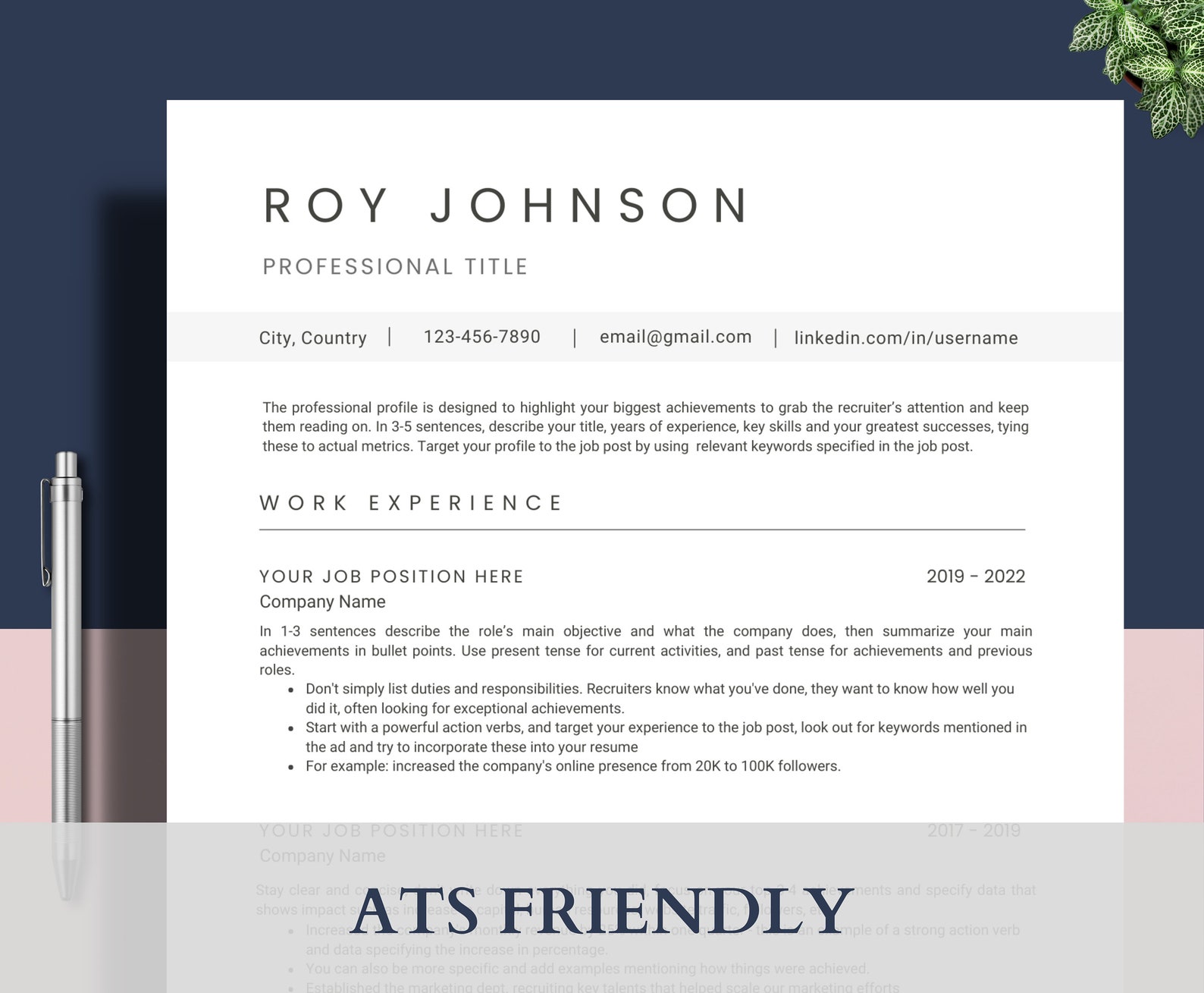ATS Resume Template for Word, Printable Resume Template 3 Page Instant ...