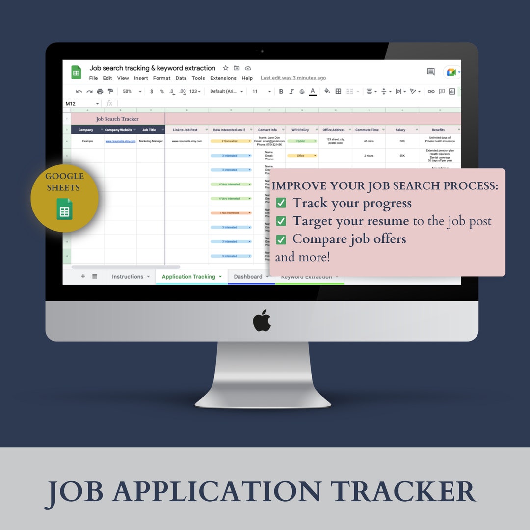 Job Search Tracker Spreadsheet & Interview Dashboard, Digital ...