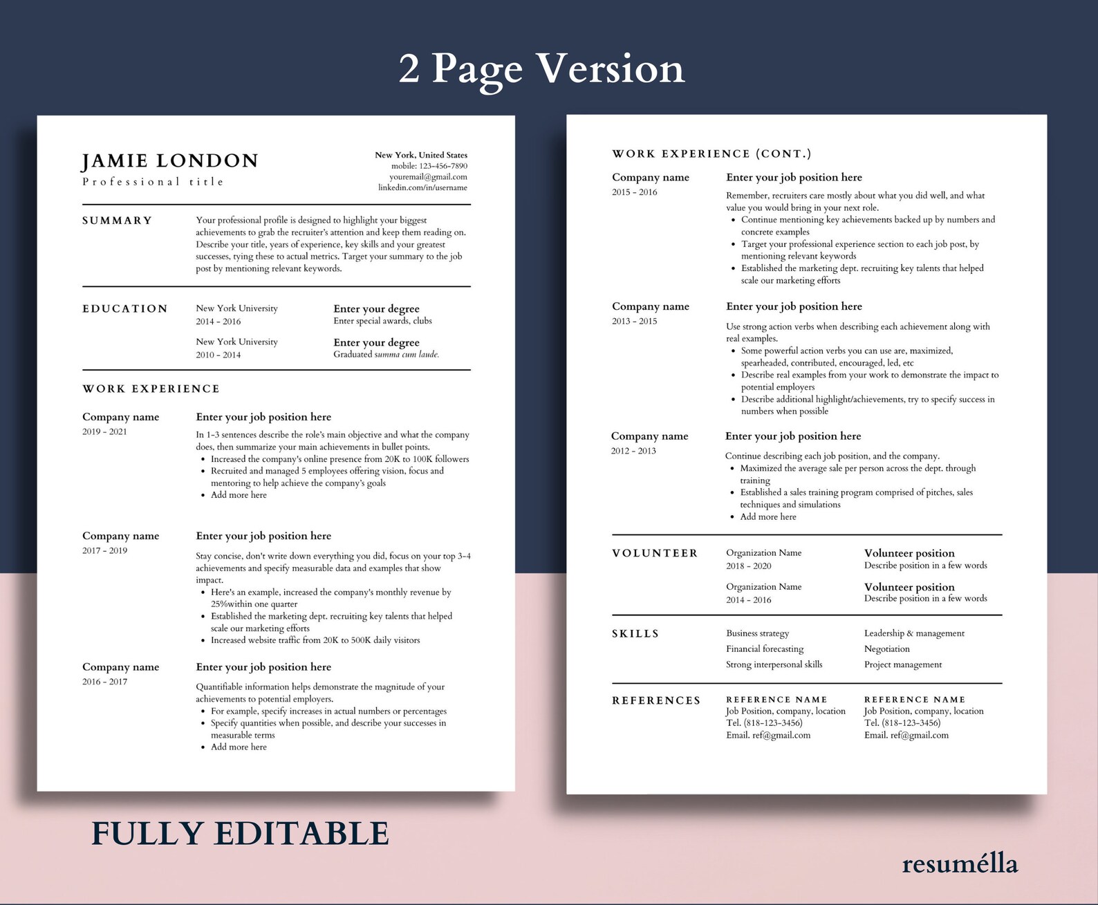 Professional Resume Template for Google Docs CV, Clean Simple Resume ...