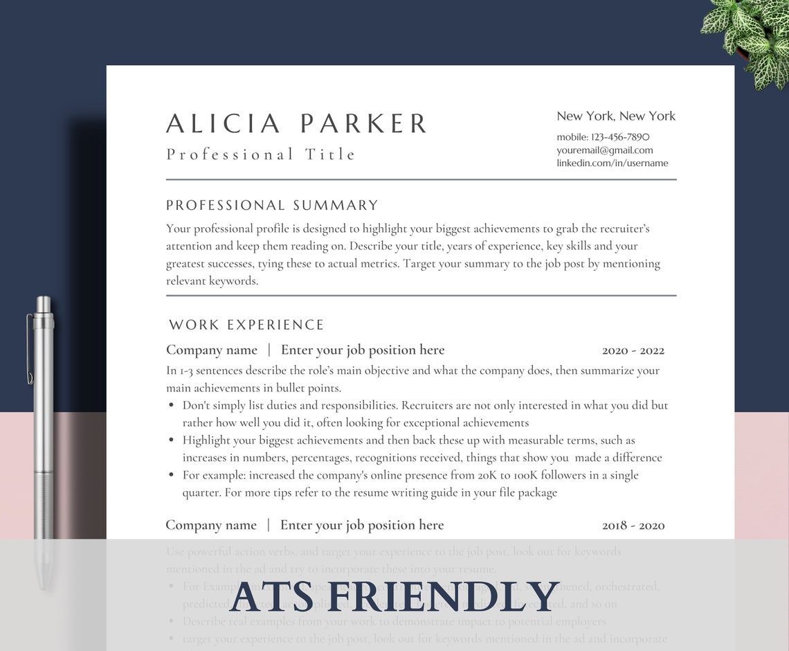 ATS Friendly Resume Template for Google Docs ATS Resume - Etsy