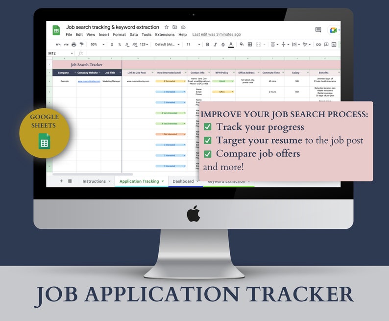Job Search Tracker Spreadsheet & Interview Dashboard Digital - Etsy