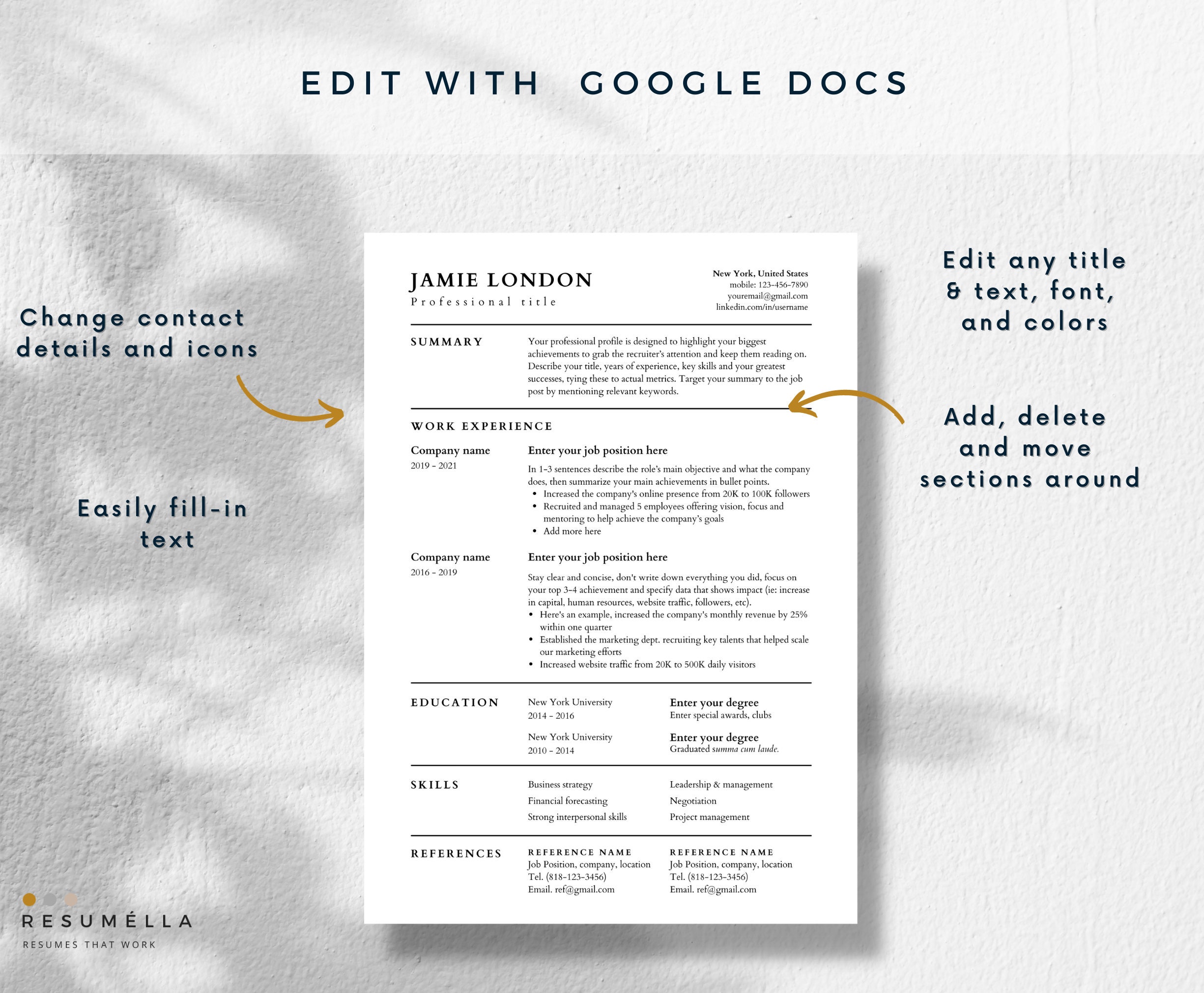 Professional Resume Template for Google Docs CV Clean Simple - Etsy