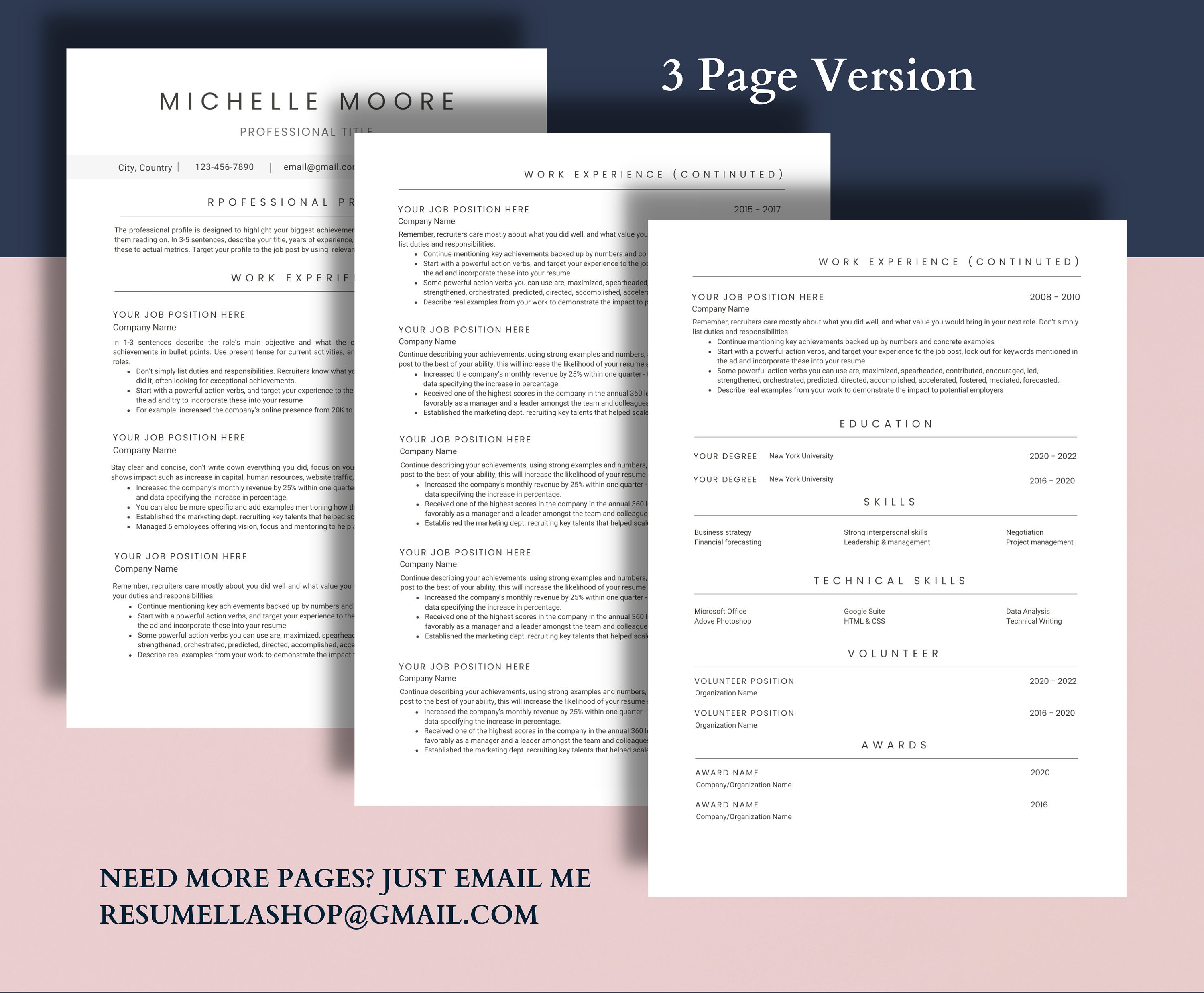 ATS Resume Template for Google Docs & MS Word, 3 Page ATS Cv, Instant ...
