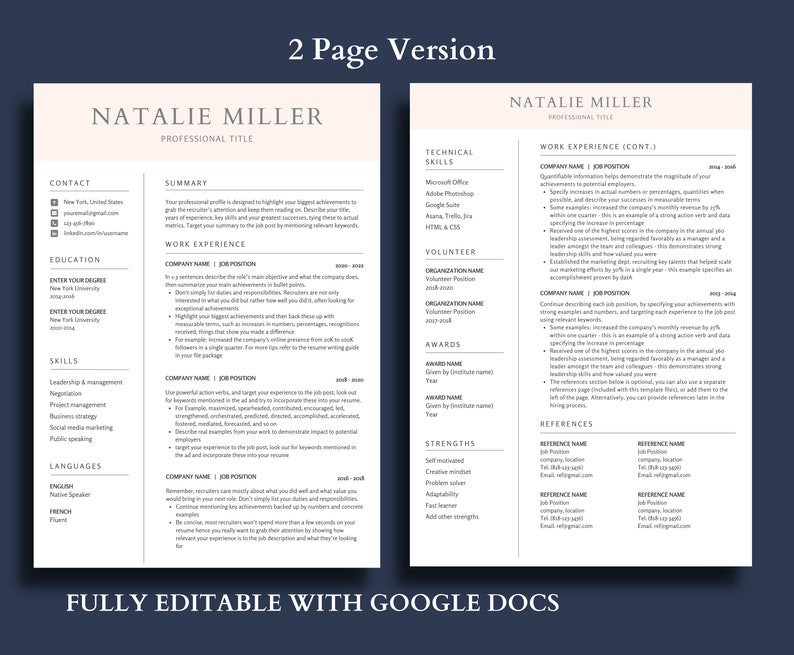 Creative Resume Template for Word, Google Docs Resume, Clean Resume ...