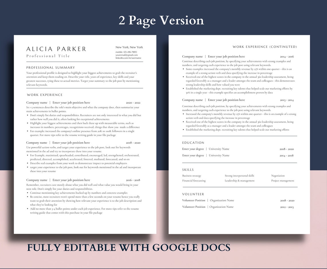 ATS Friendly Resume Template for Google Docs, ATS Resume Template ...