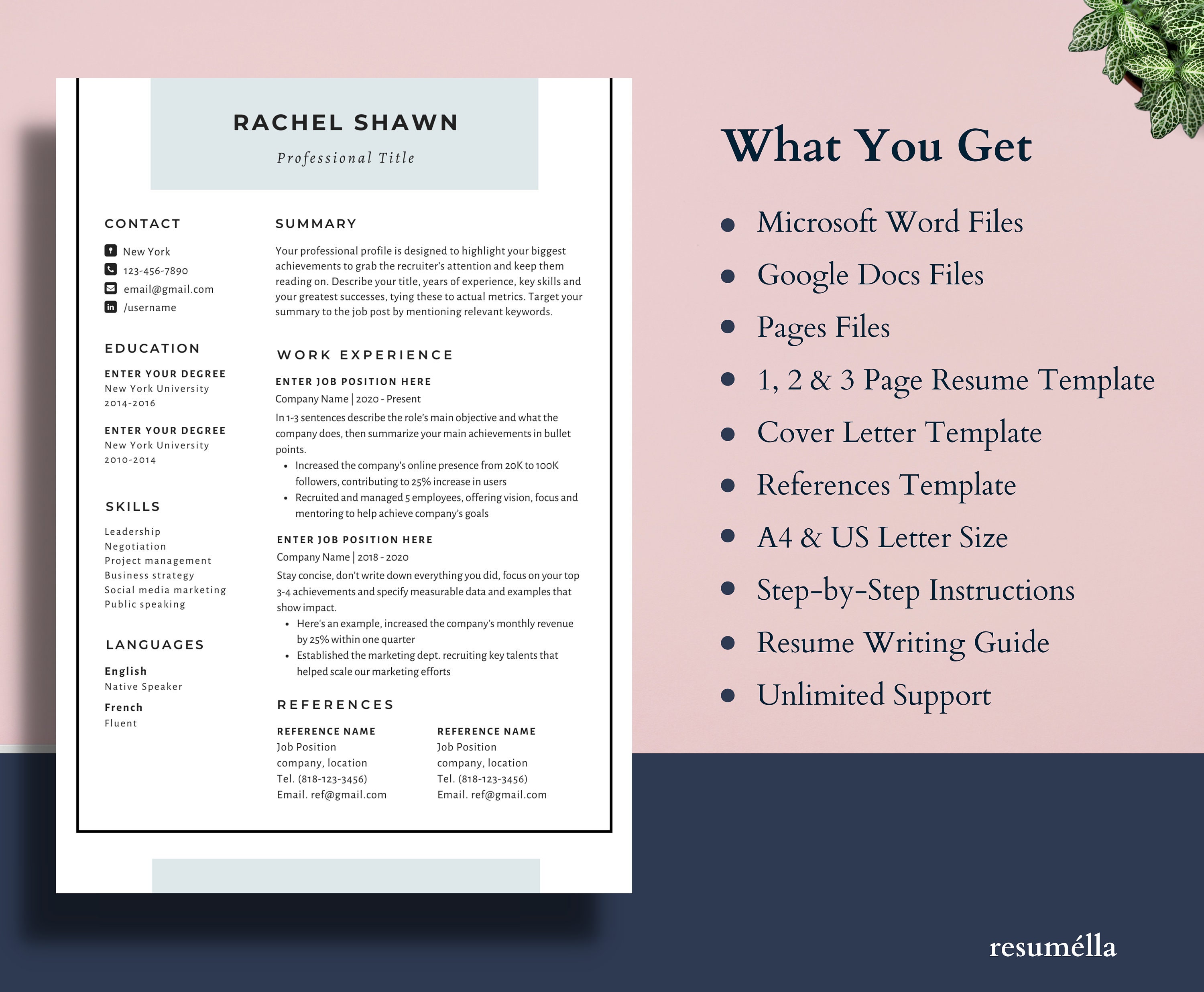 Creative Resume Template Word, Google Docs Resume, Pages, Clean CV ...