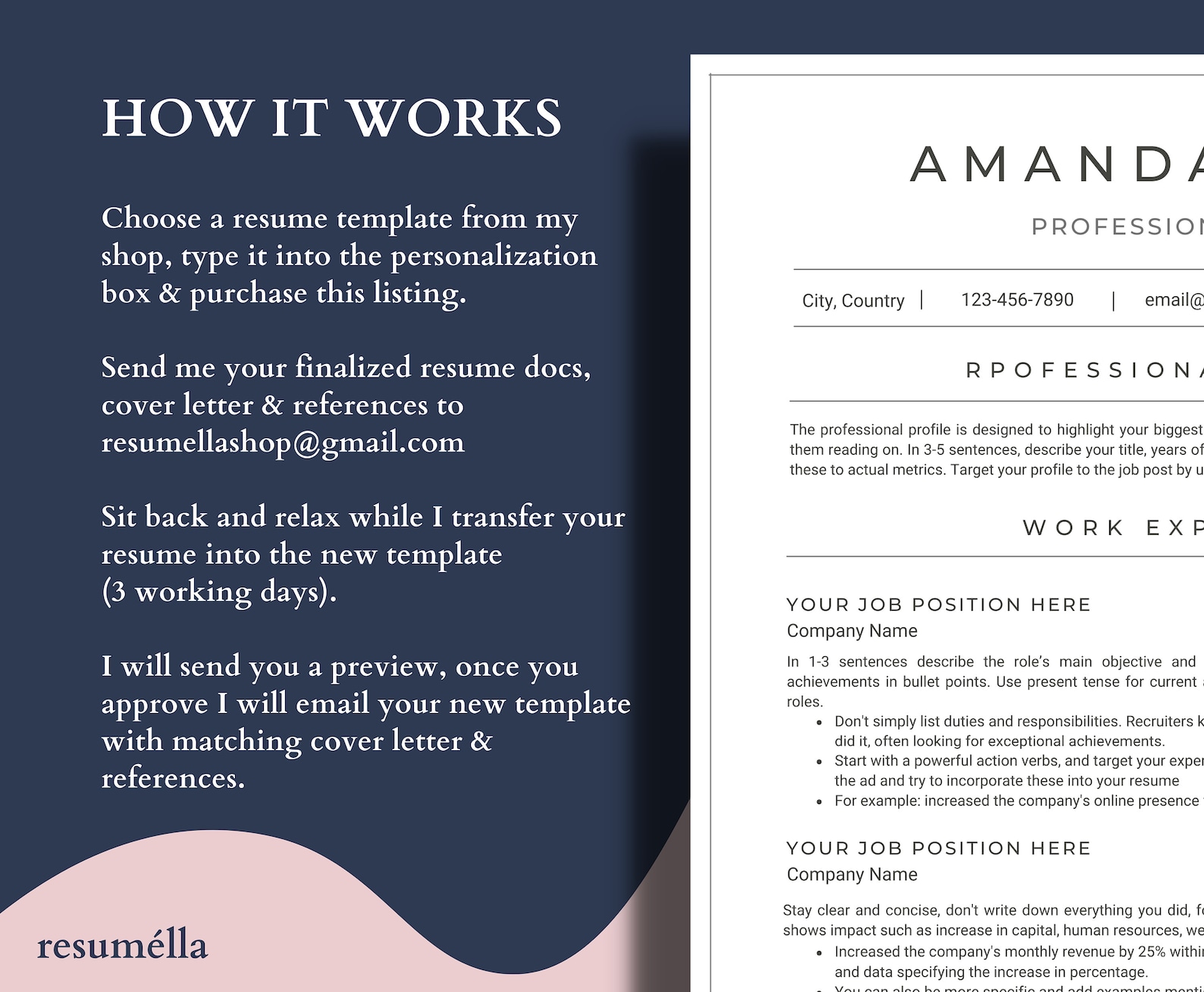 Resume Template Fill-in Service, 2-3 Page Resume Template With Cover ...