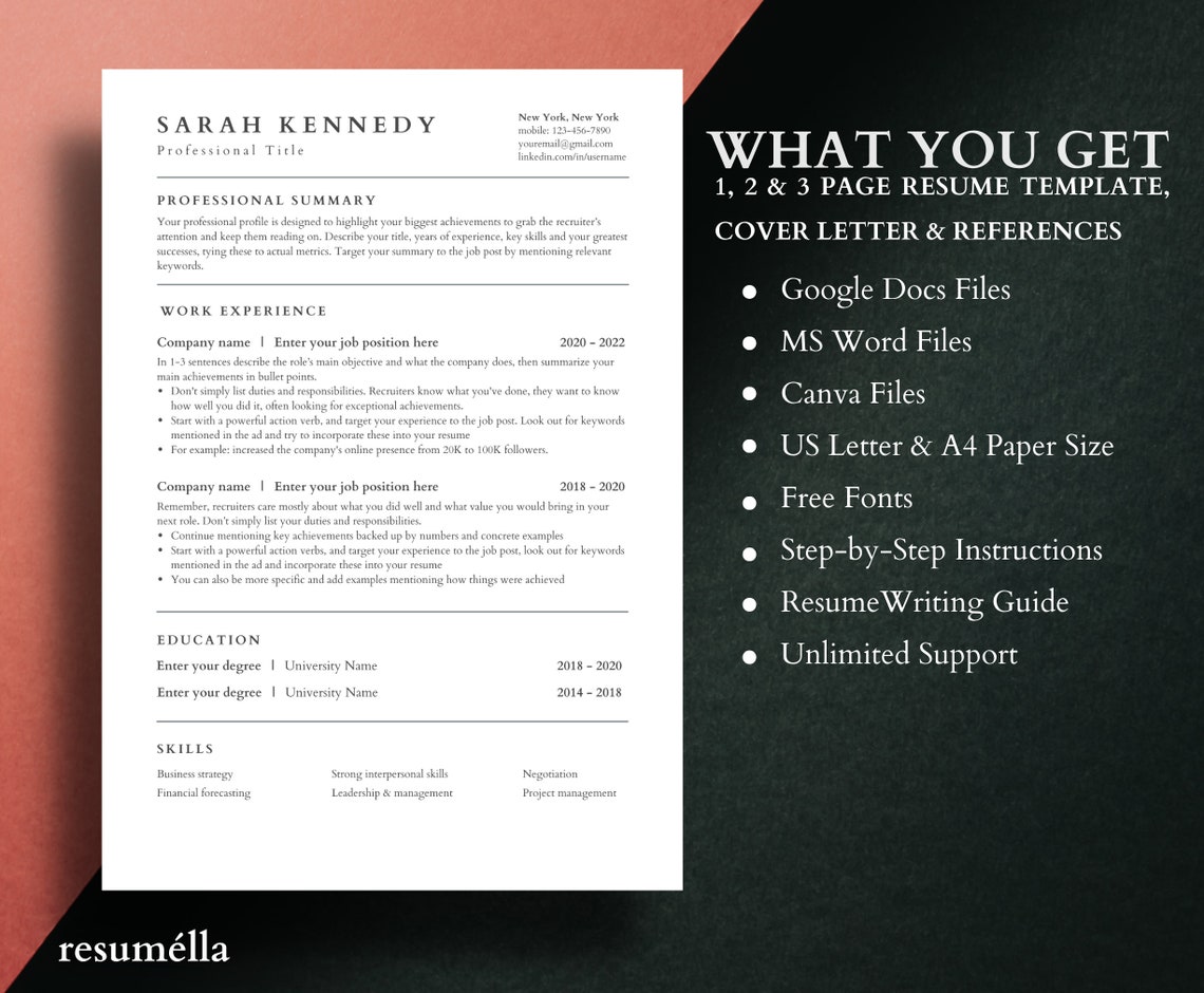 ATS Friendly Resume Template Canva, Google Docs, MS Word Resume, ATS ...