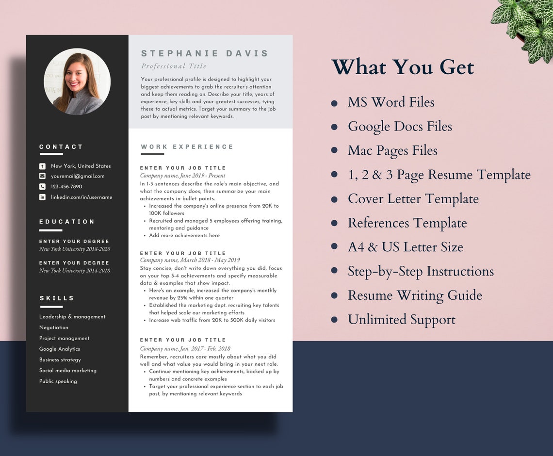 Modern Resume Template for MS Word, Pages, Google Docs Resume With ...