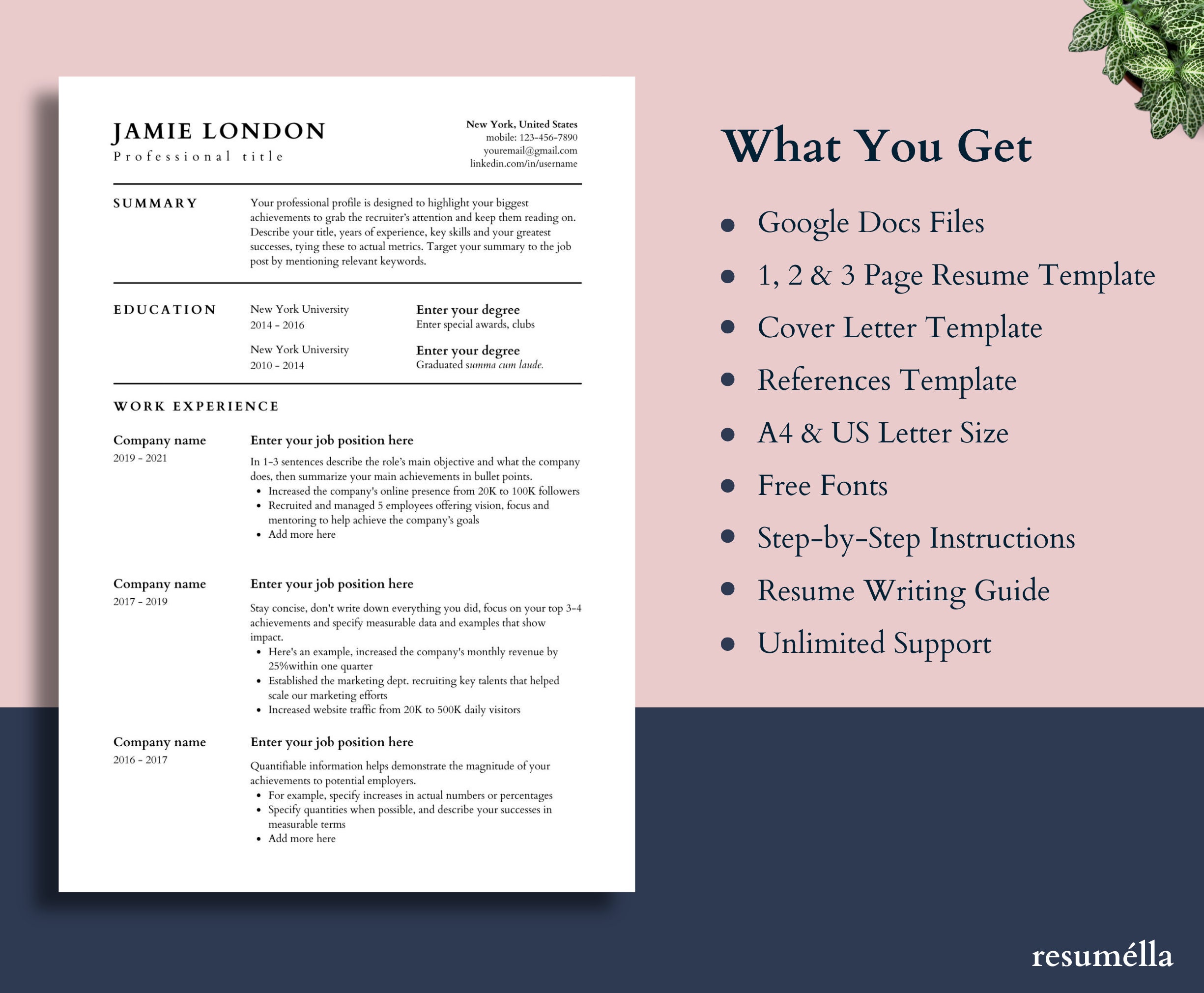 Professional Resume Template for Google Docs CV, Clean Simple Resume ...