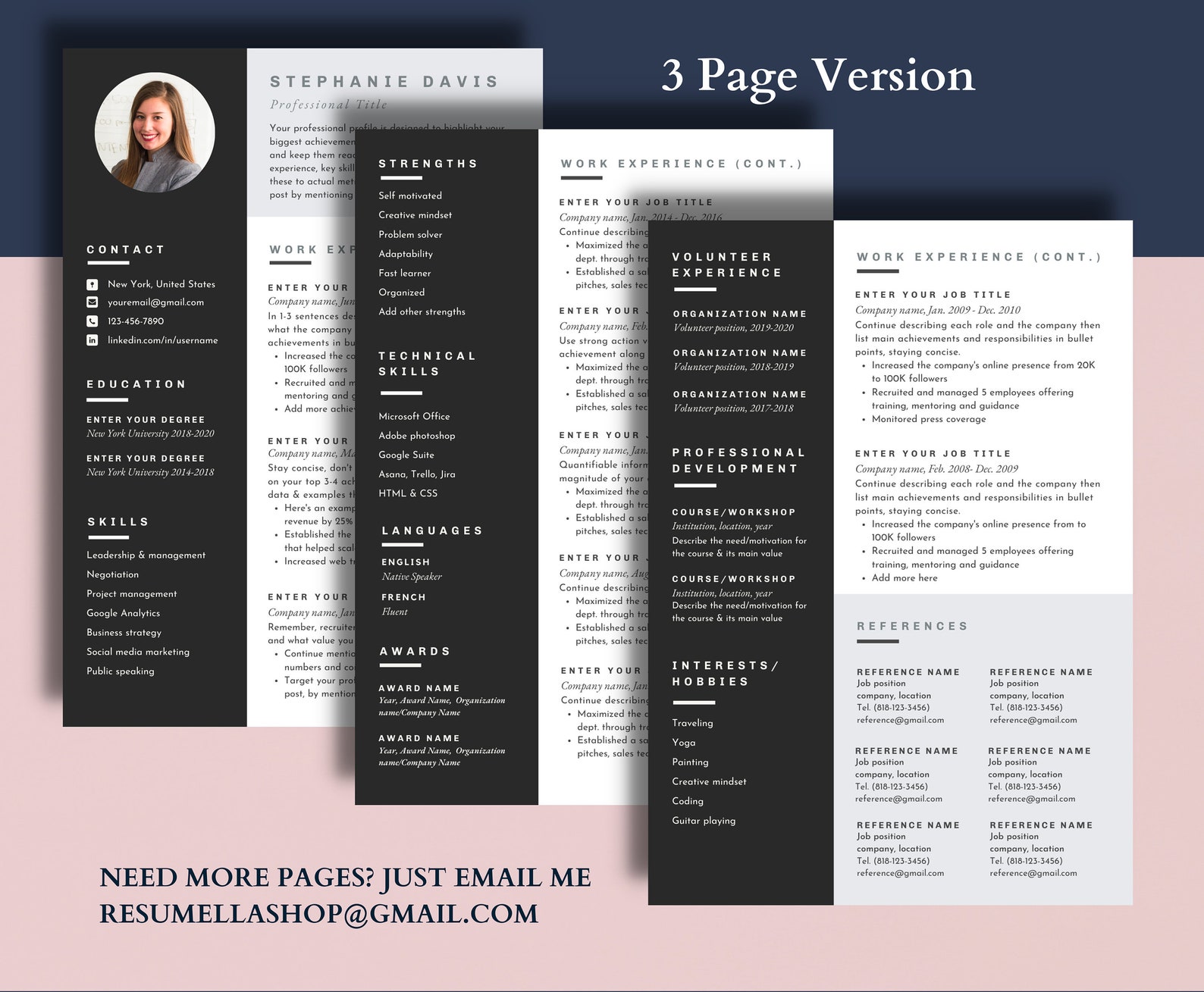 Modern Resume Template for MS Word, Pages, Google Docs Resume With ...