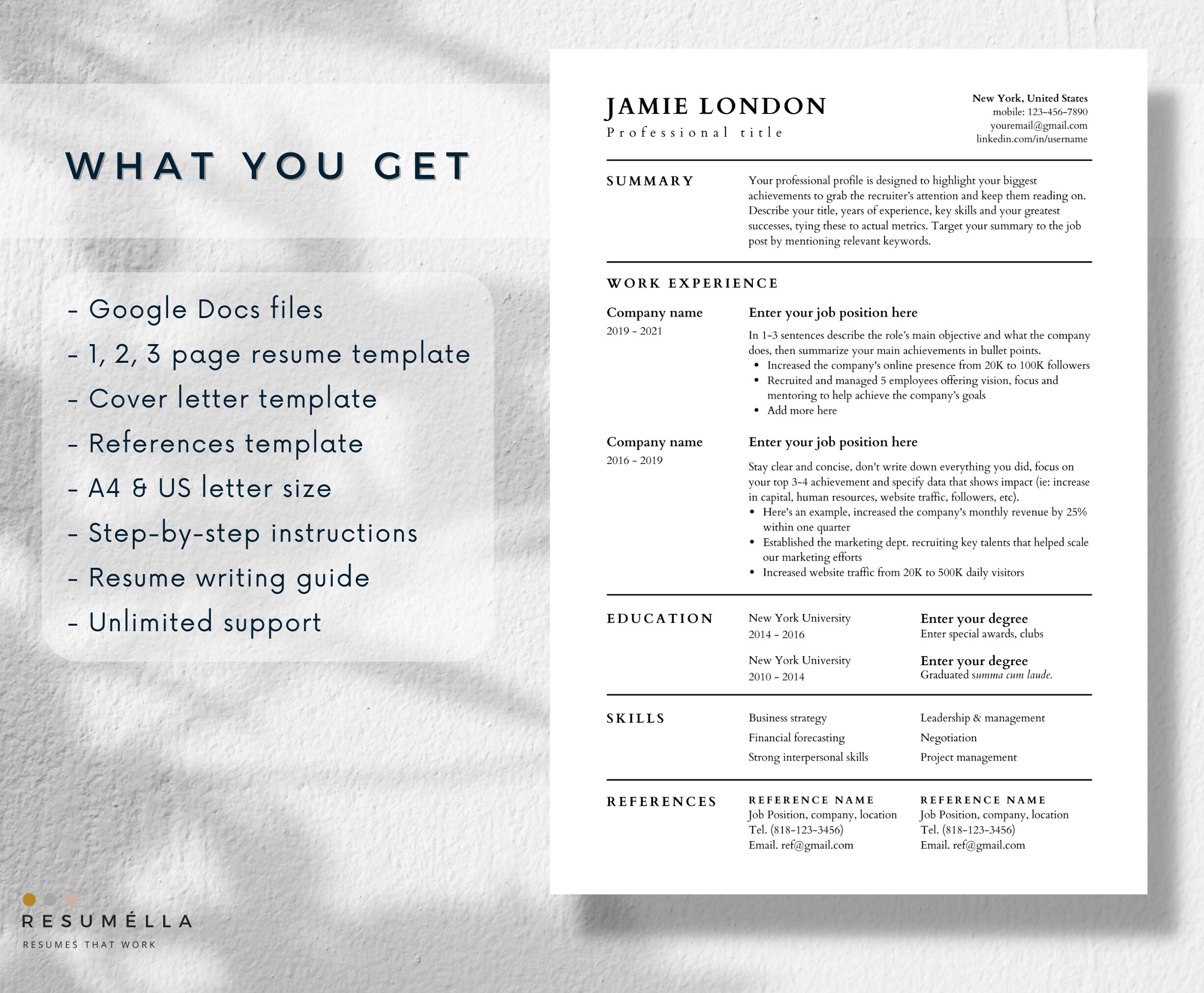 Professional Resume Template for Google Docs CV, Clean Simple Resume ...