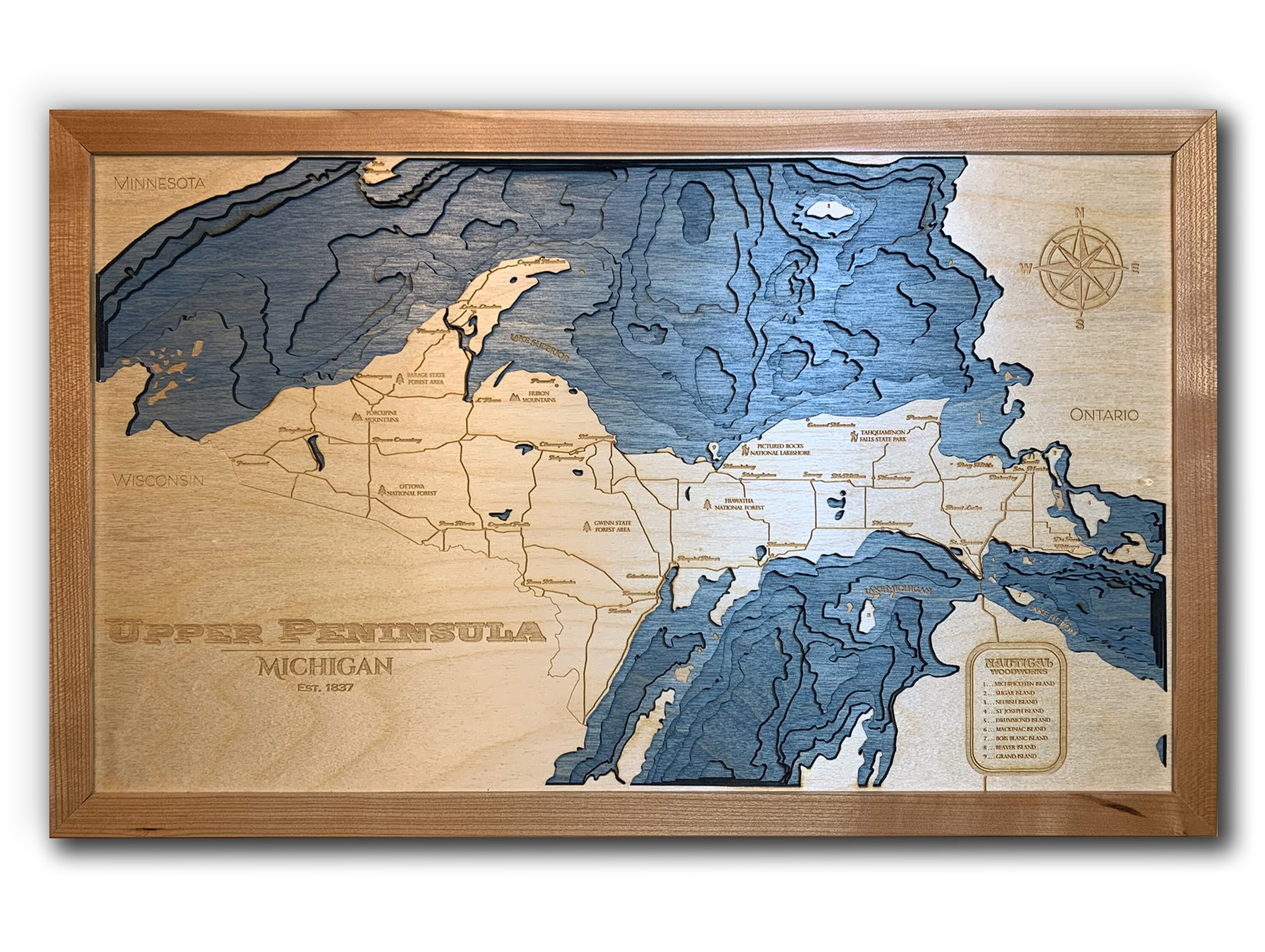 Personalized Lake Map Upper Peninsula Bathymetry Michigan Lake Superior ...
