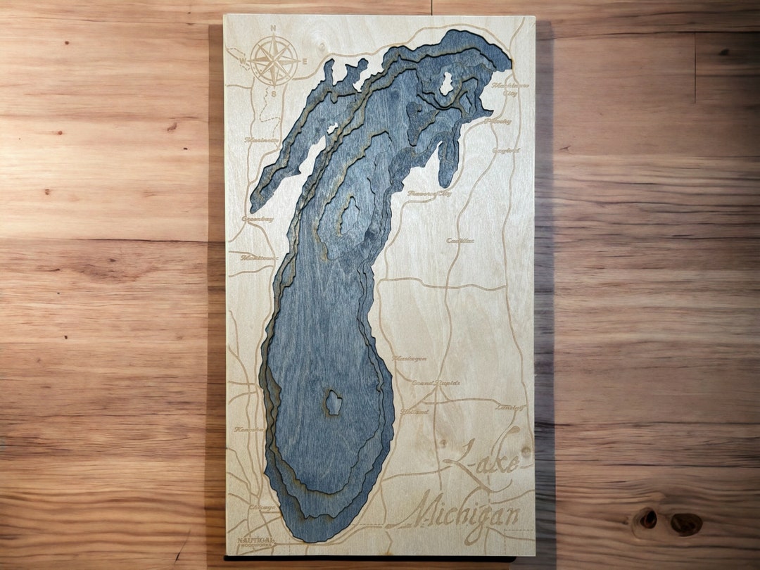 Personalized Lake Map | Lake Michigan | Bathymetry | Illinois | Laser Cut | Custom | Personal ...