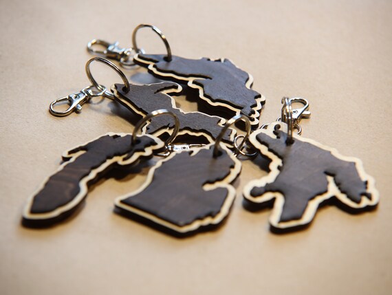 Michigan Keychains Wooden Keychains Laser Cut Lake - Etsy