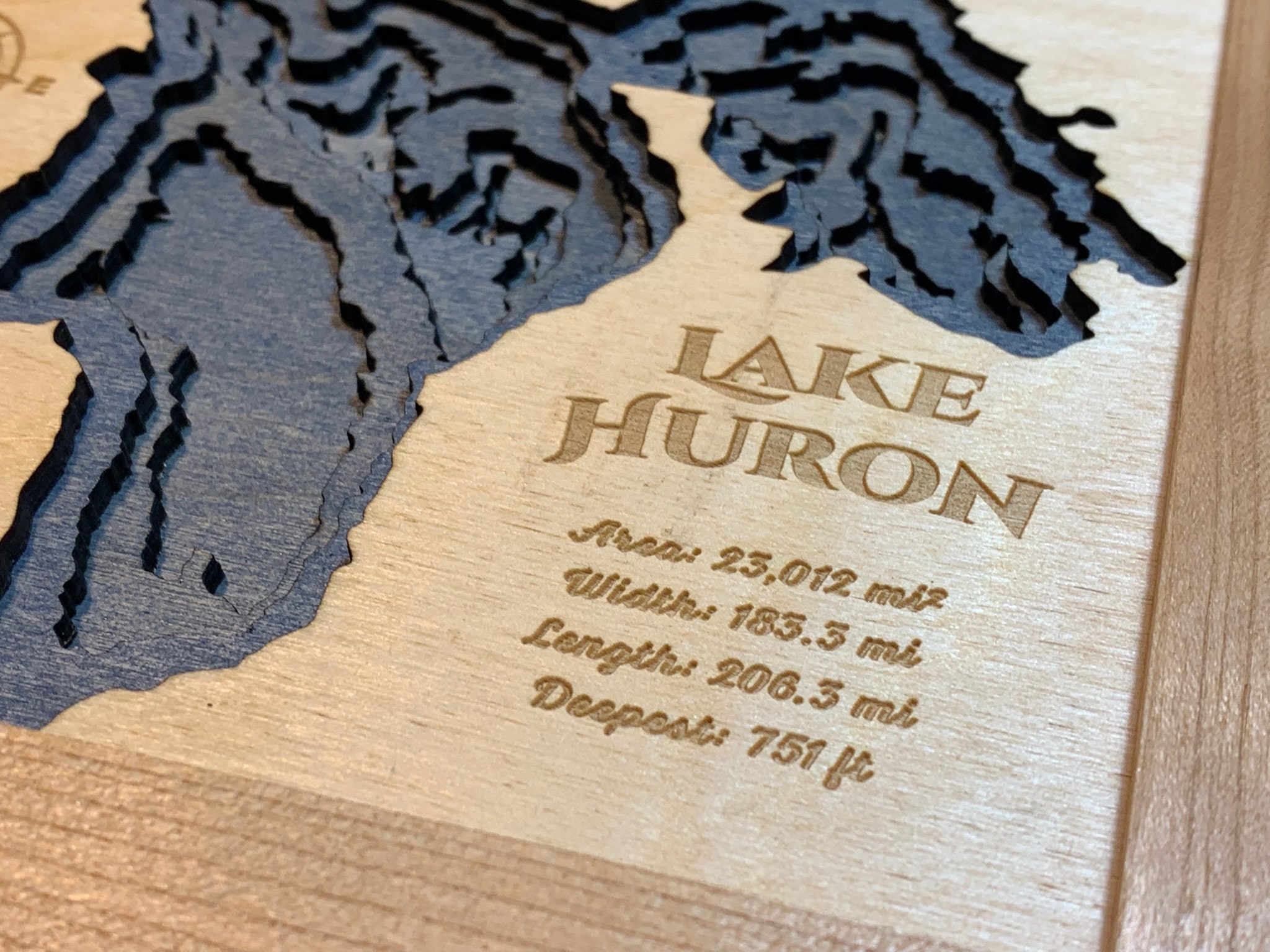 Personalized Lake Map Lake Huron Bathymetry Laser Cut Custom Personal ...