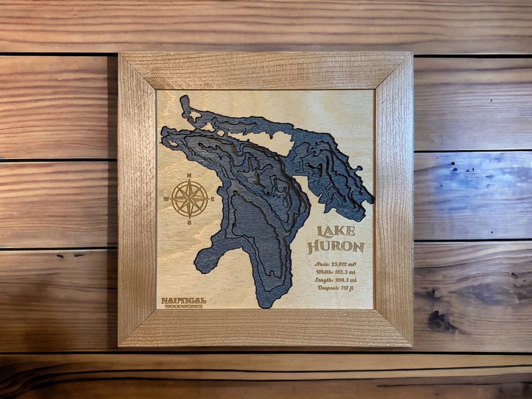 Personalized Lake Map | Lake Huron | Bathymetry | Laser Cut | Custom ...