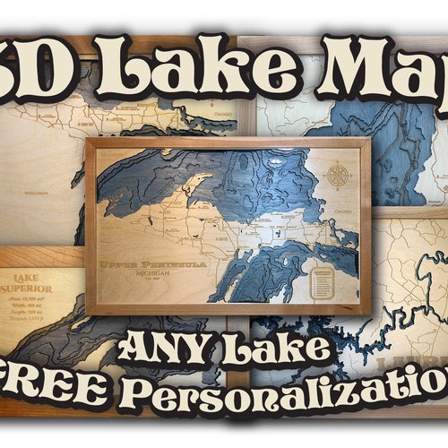 Custom Lake Map Laser Cut 3D Bathymetric / Topographic - Etsy