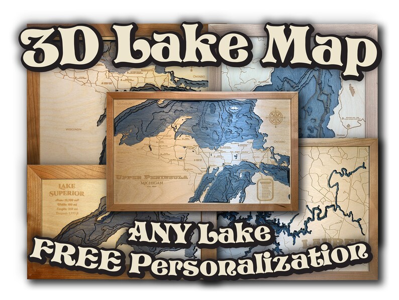 3D Custom Personalized Lake Map Any Lake Your Lake Laser Cut Life on ...