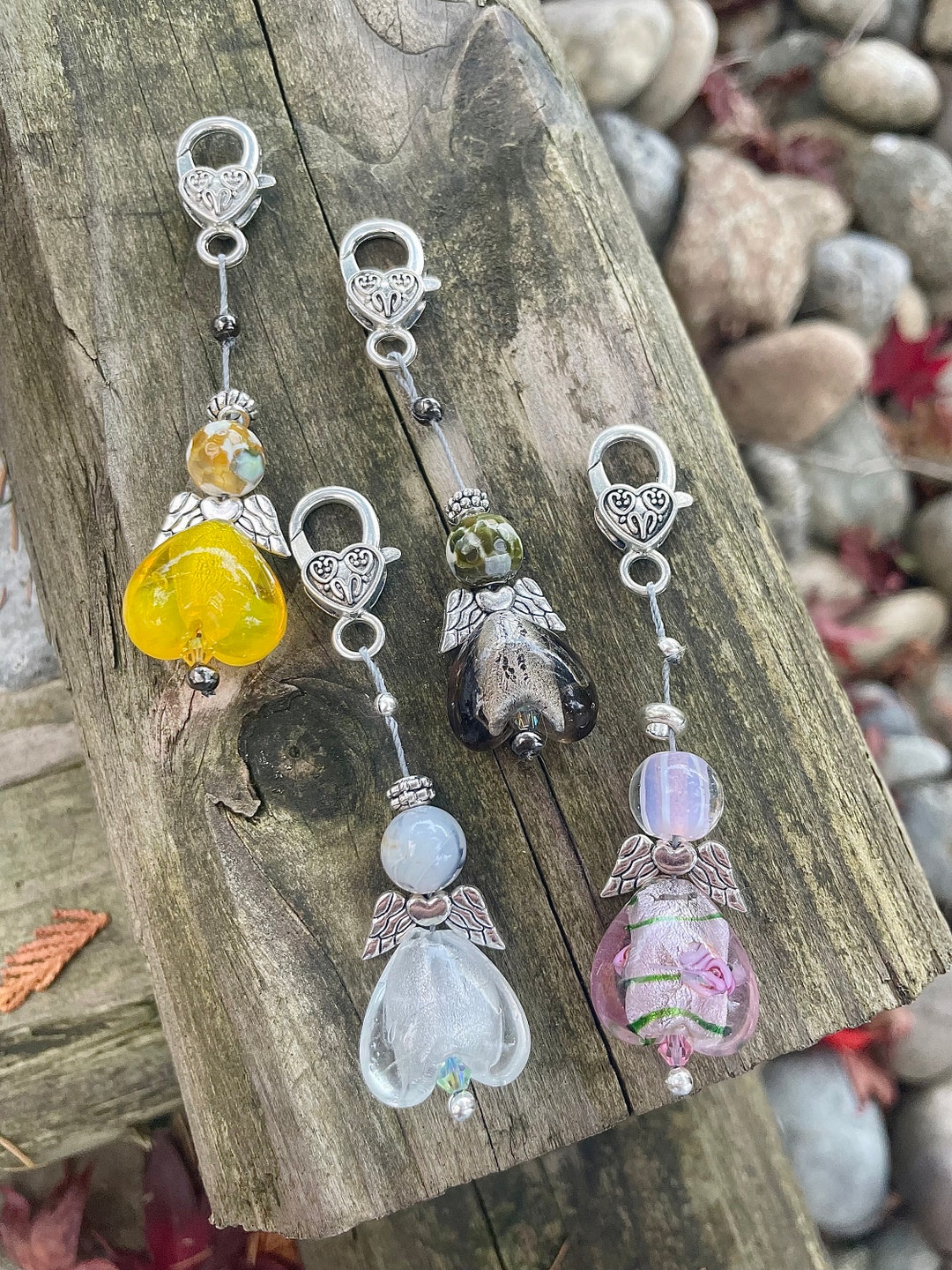 Glass Angel Keychains Bag Charms OOAK Angel Wing Keyrings - Etsy