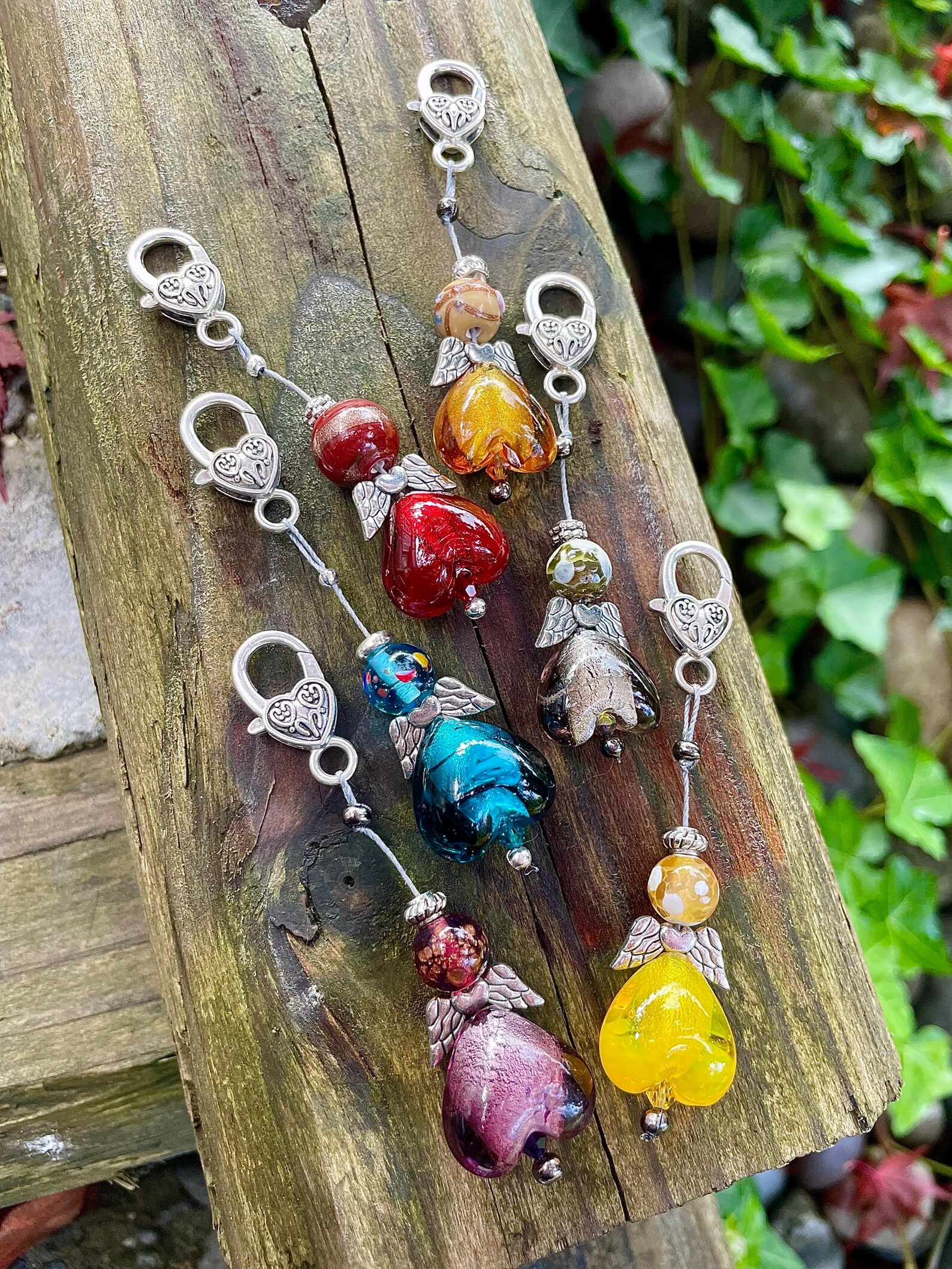 Glass Angel Keychains, Bag Charms, OOAK Angel Wing Keyrings, Handmade ...