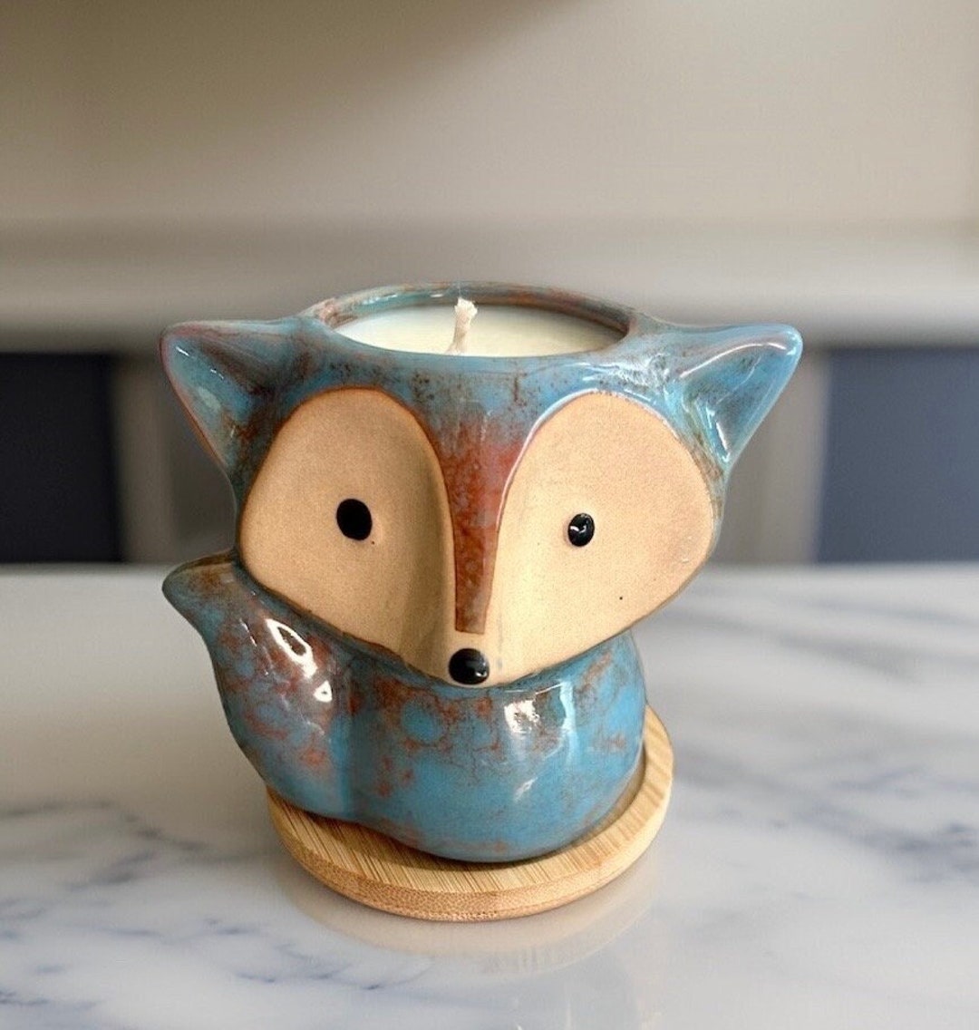 Fox Candle, Mini Ceramic Fox Home Decor | Natural Soy Wax Candle ...