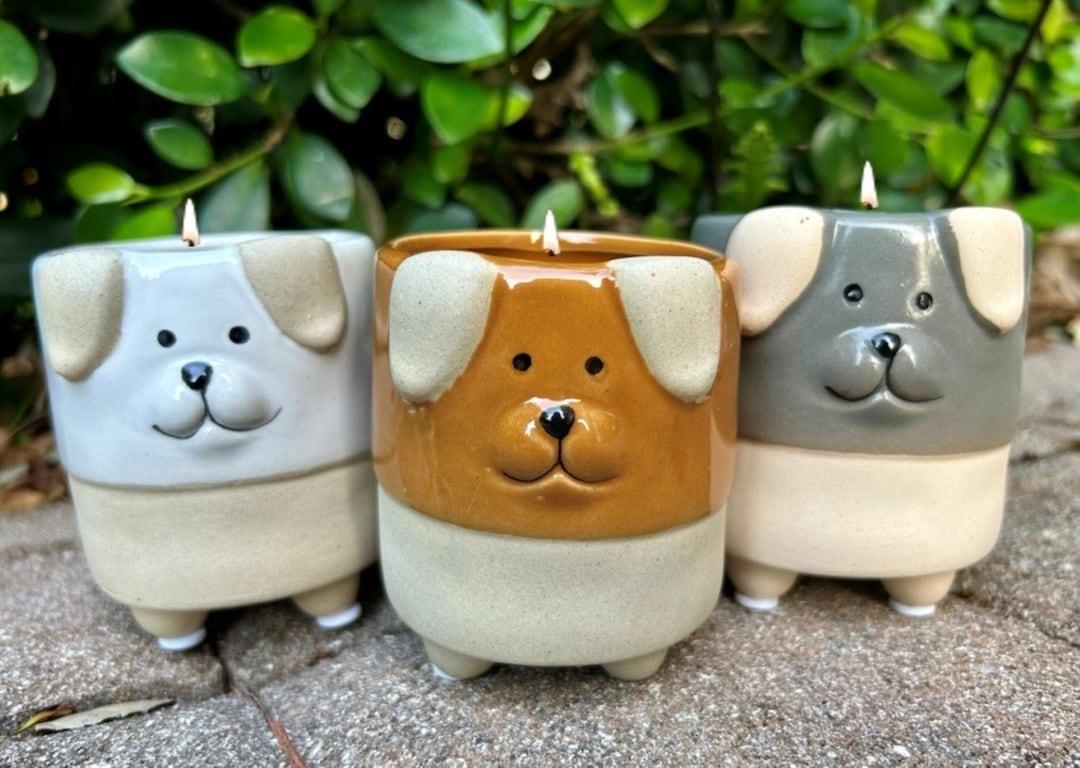 Puppy Dog Candles, Mini Ceramic Home Decor | Natural Soy Wax Candles ...