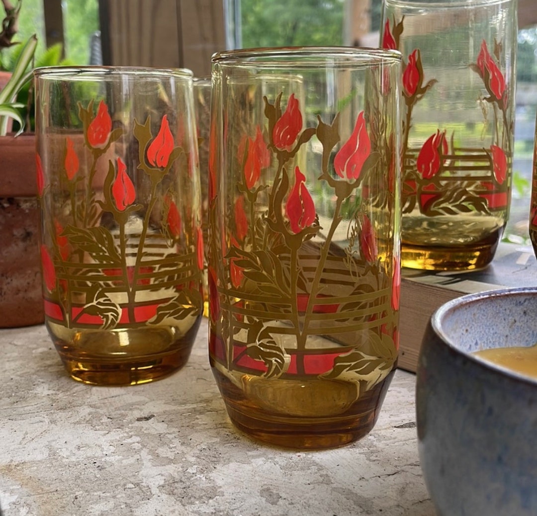 Vintage 1970s Amber & Rose Tea/water Glasses. Set of 5 - Etsy