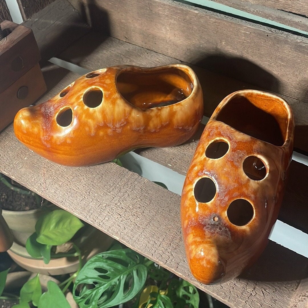 Vintage Ceramic Clog Frogs, Planters, Plant Holder, Bud Vase, Floral ...