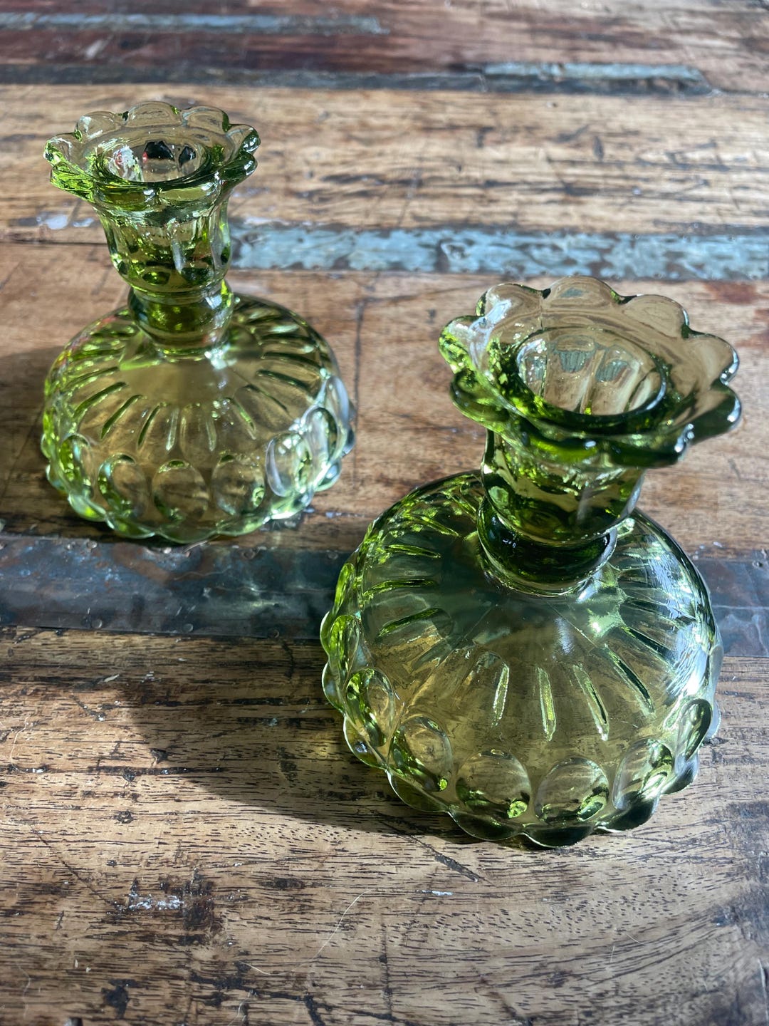Vintage Pair of Fenton Colonial Green Glass Candlestick Holders - Etsy