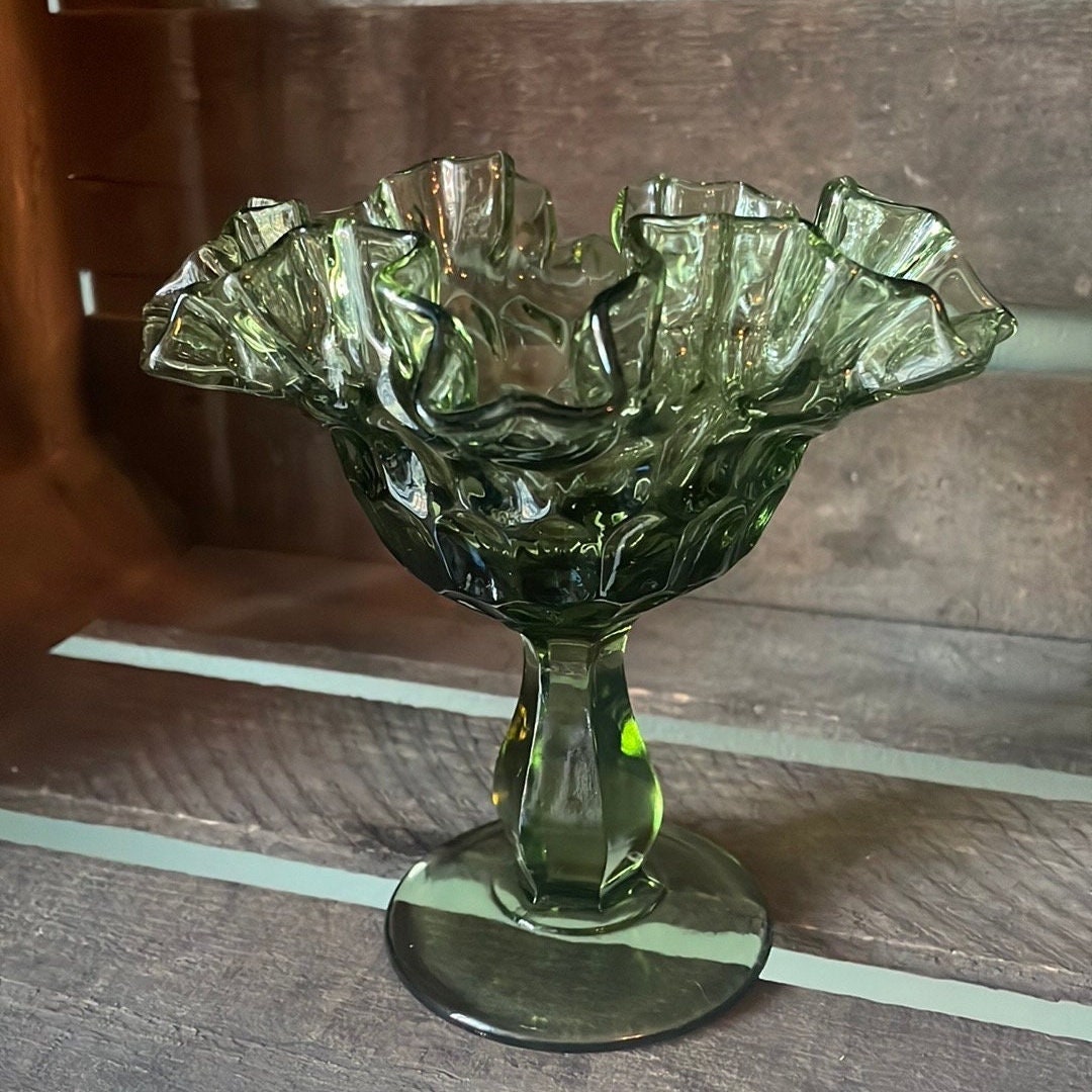 Fenton Green Thumbprint Footed Pedestal Vase - Etsy