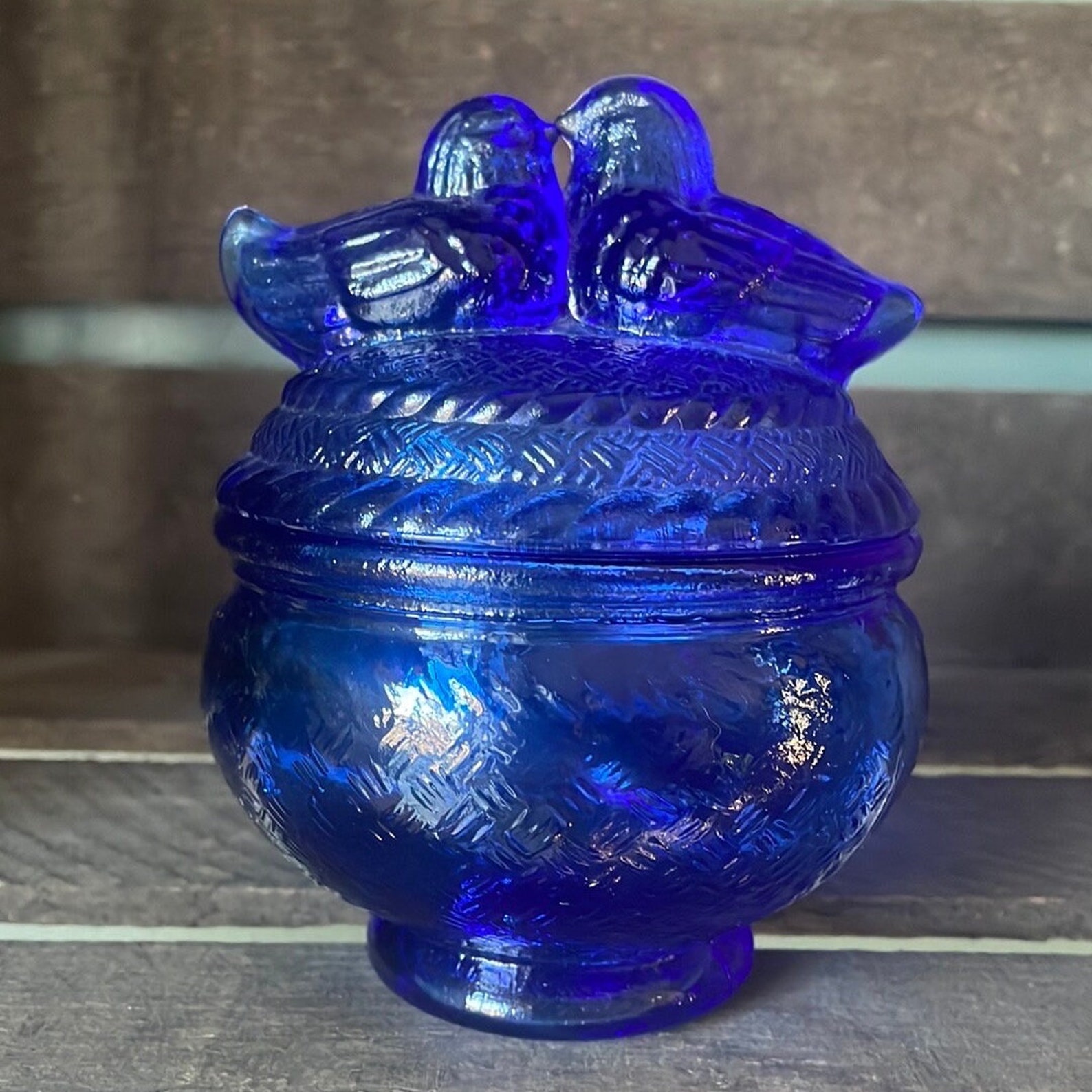 Vintage Cobalt Blue Glass Dish W/ Kissing Birds & Lid. C1950's - Etsy