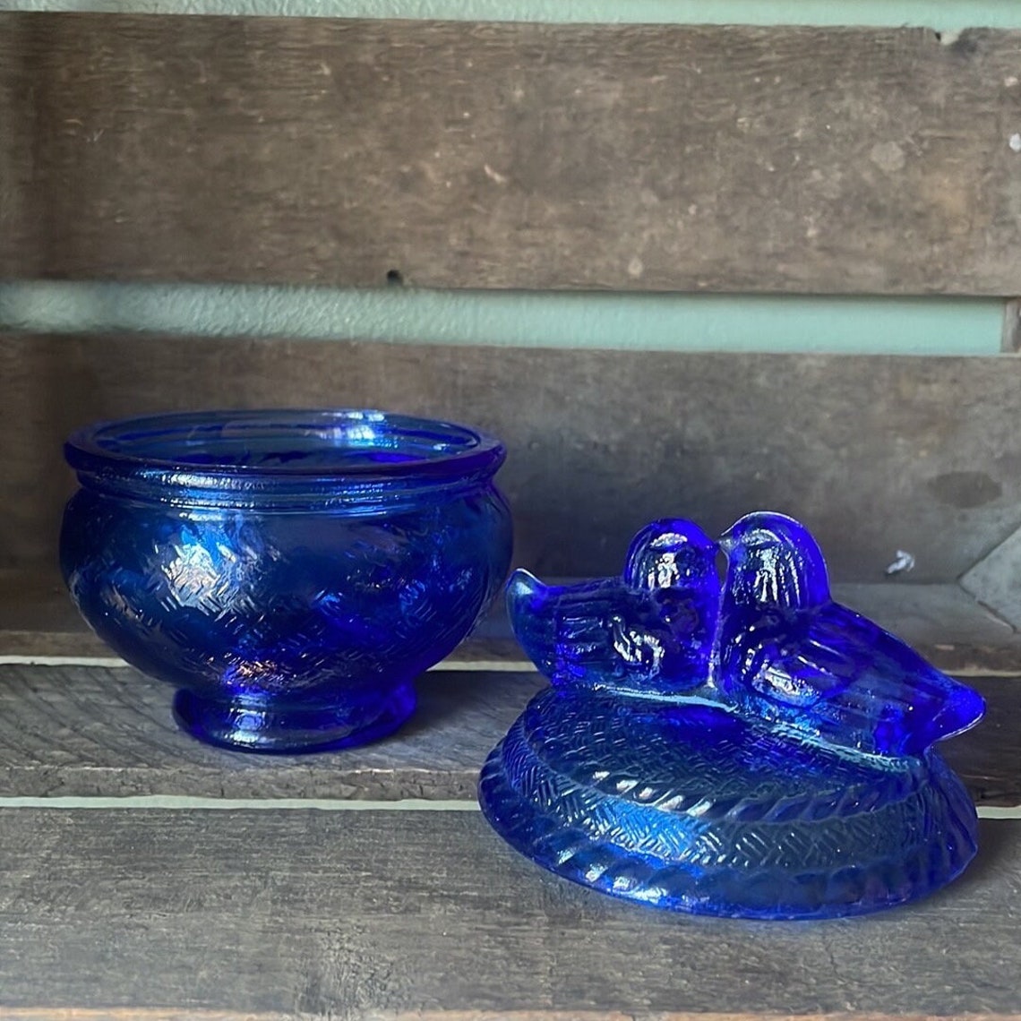 Vintage Cobalt Blue Glass Dish W/ Kissing Birds & Lid. C1950's - Etsy