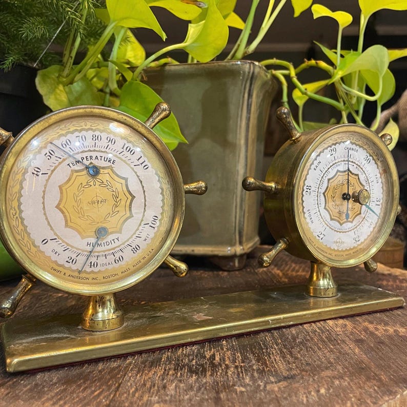 Vintage Swift & Anderson Brass Thermometer Barometer Instrument ...