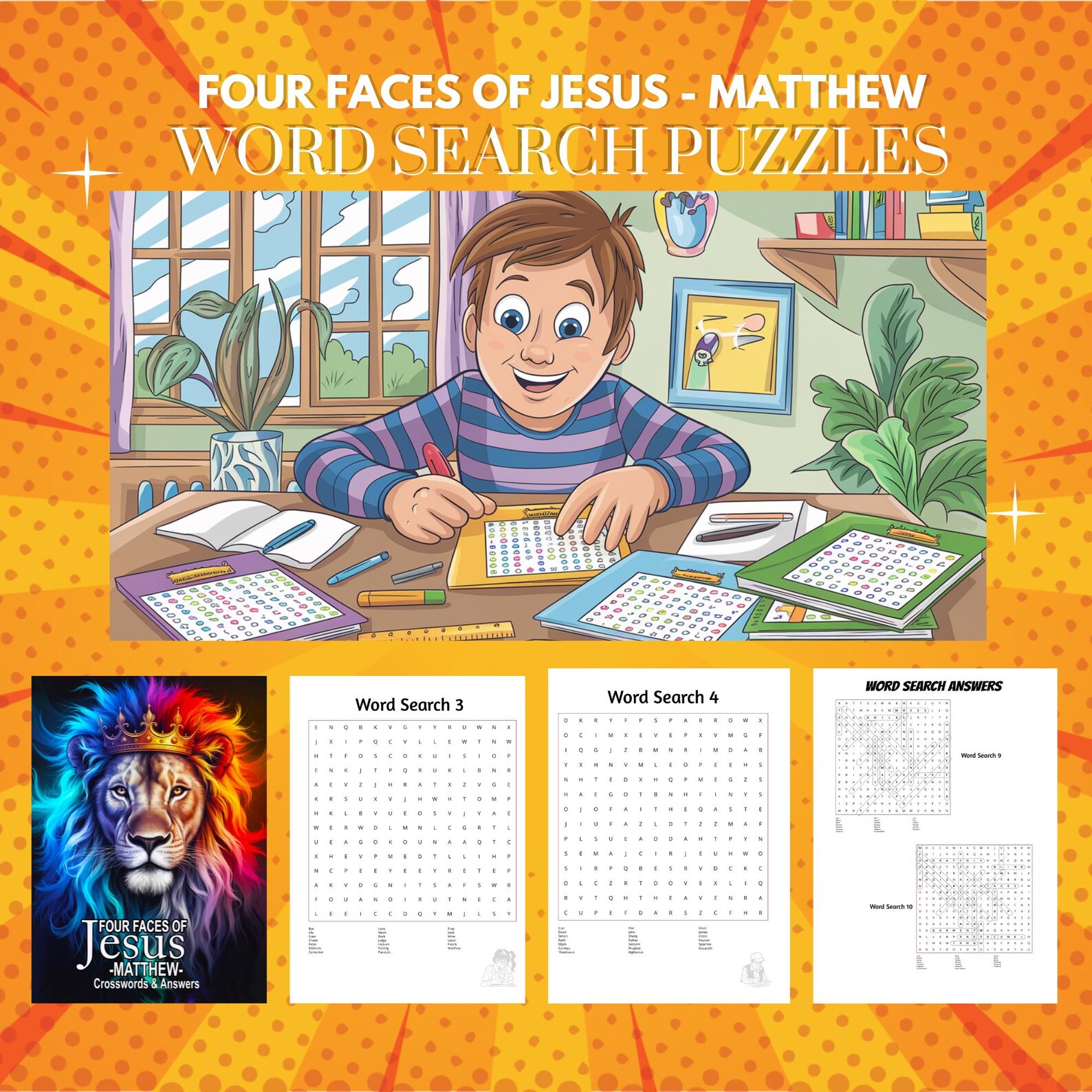 Four Faces of Jesus - Matthew Word Search Christian Printables - Etsy