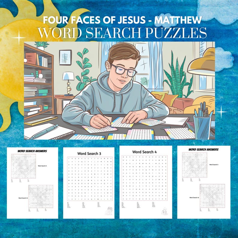 Four Faces of Jesus - Matthew Word Search Christian Printables - Etsy