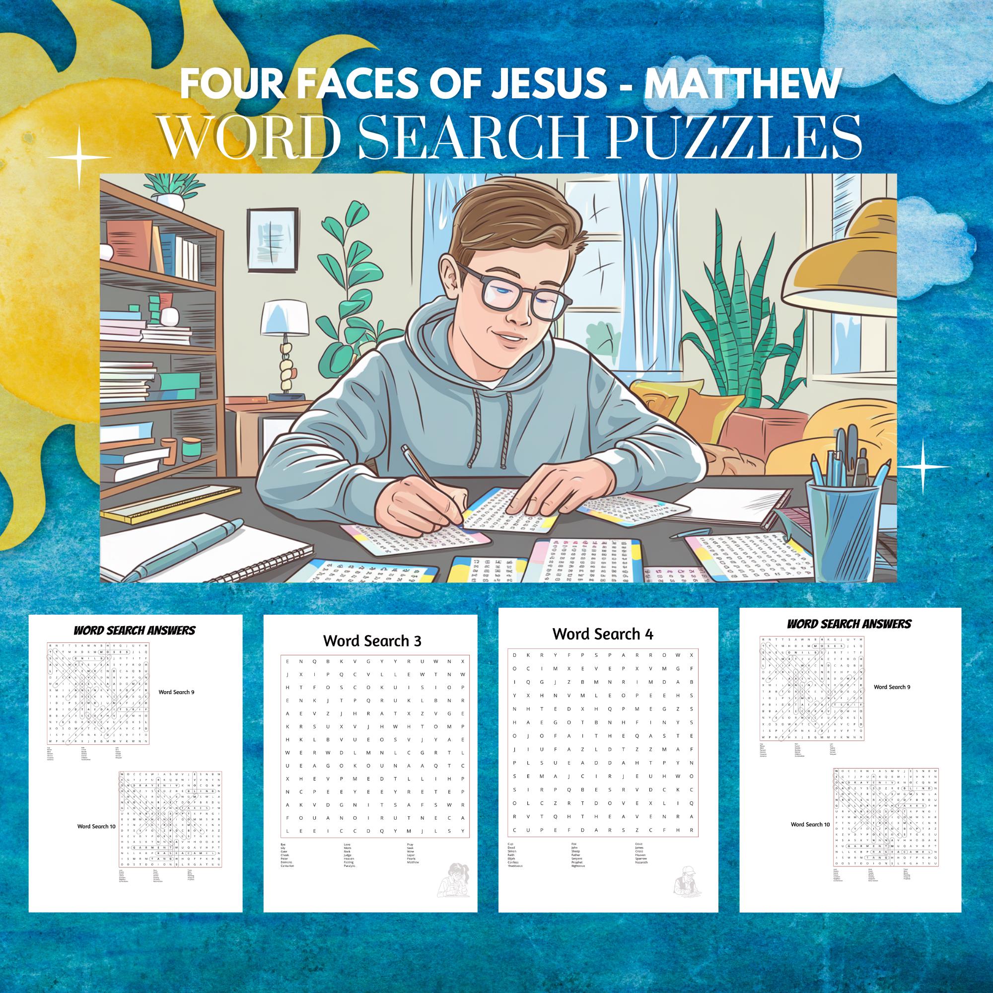 Four Faces of Jesus - Matthew Word Search Christian Printables - Etsy