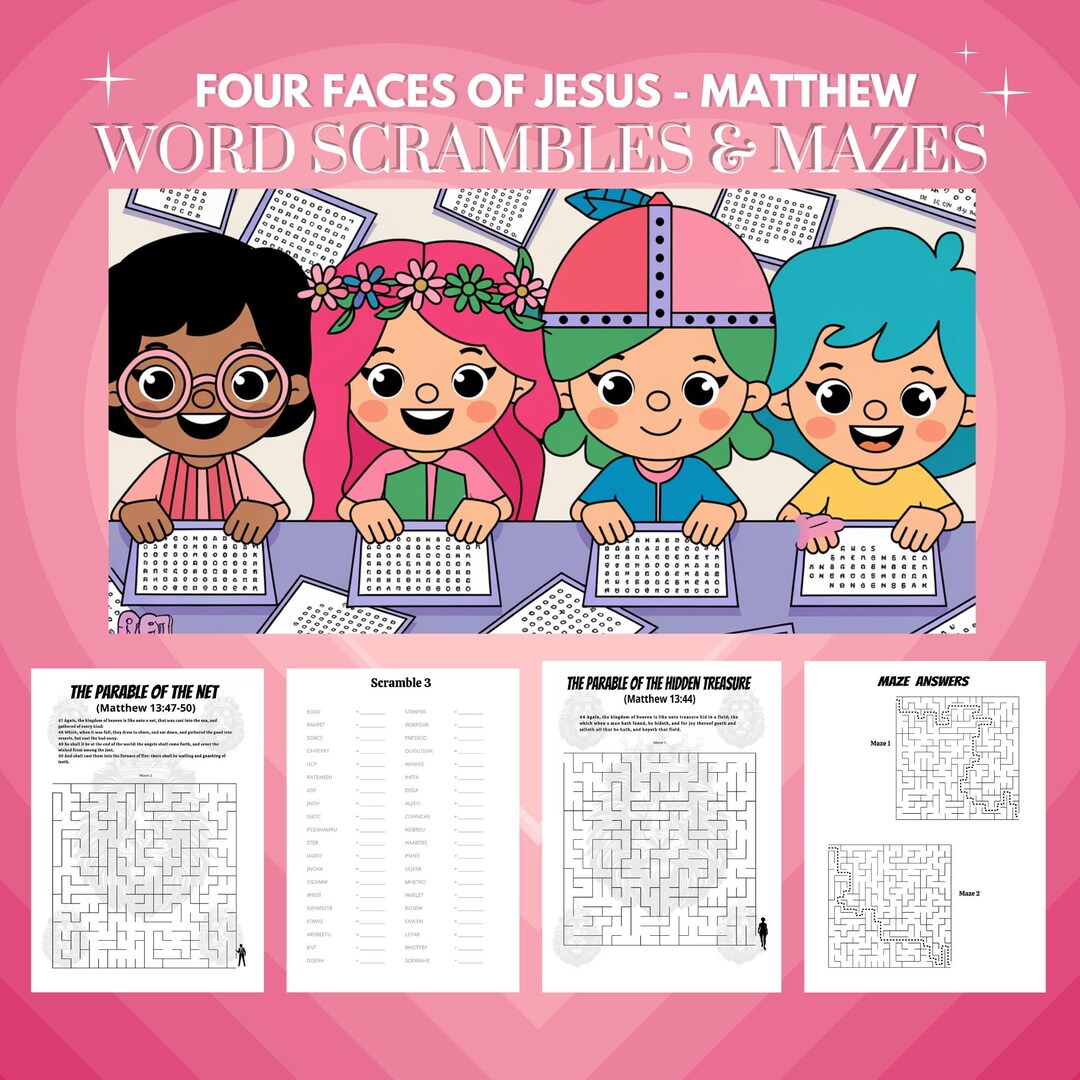 Four Faces of Jesus - Matthew - Word Scrambles & Mazes Christian ...