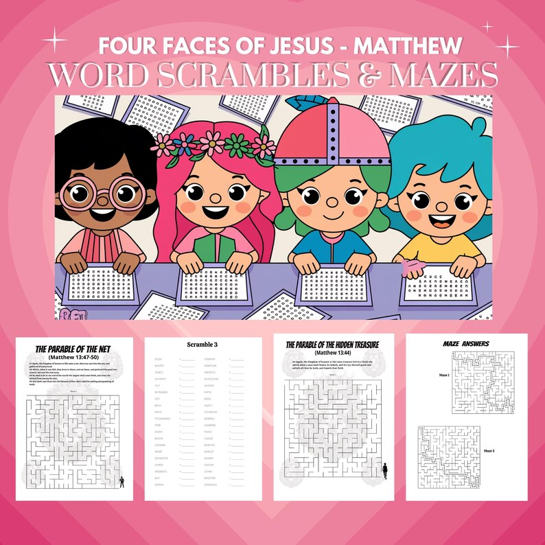 Four Faces of Jesus - Matthew - Word Scrambles & Mazes Christian ...