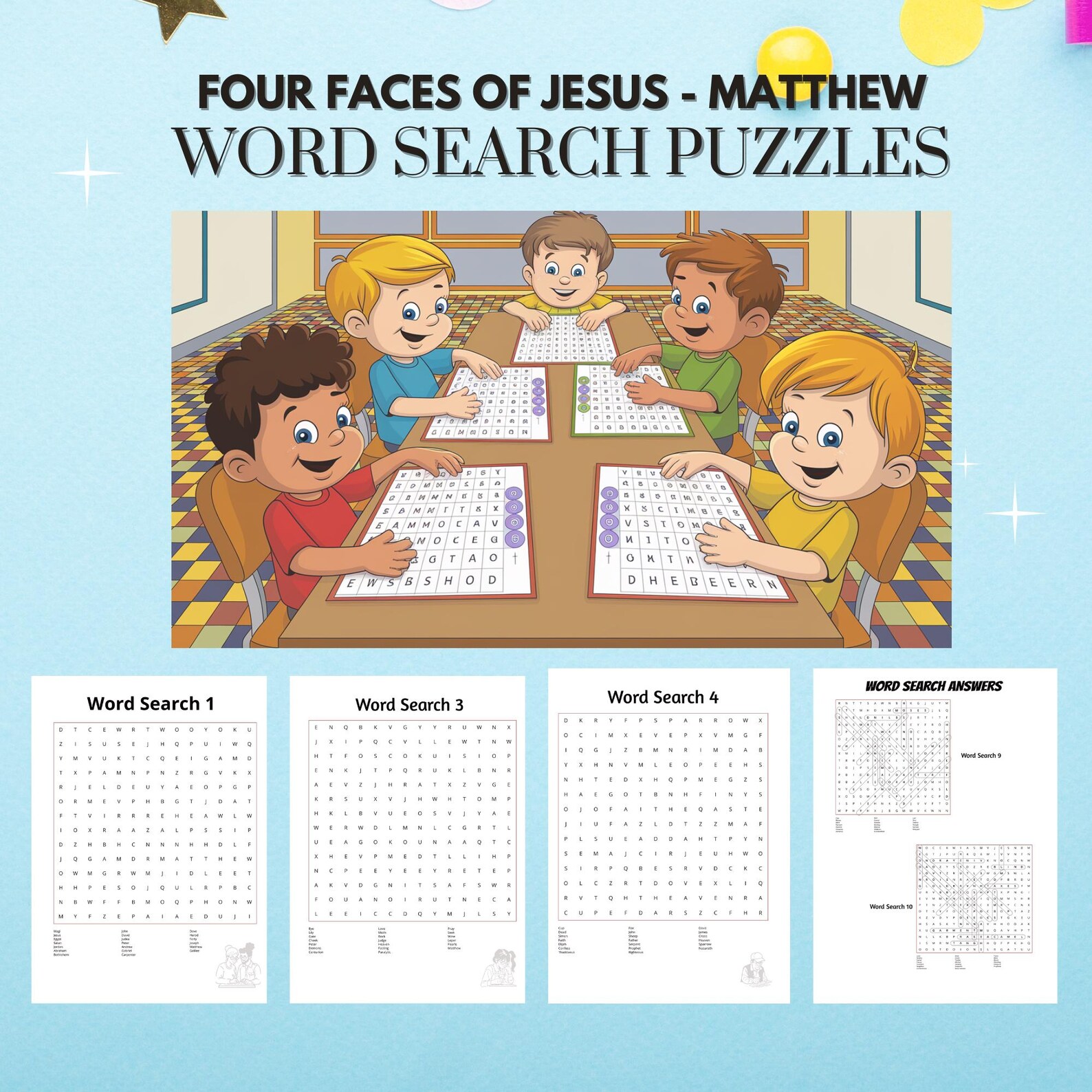 Four Faces of Jesus - Matthew Word Search Christian Printables - Etsy