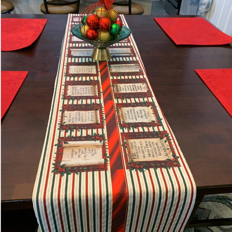 Christmas Psalms 91 Table Runner Inspirational Scroll Design, Perfect ...