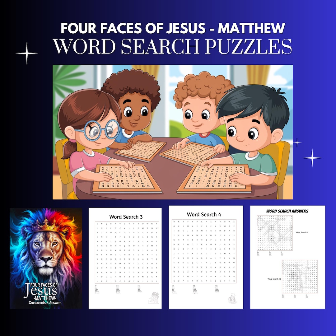 Four Faces of Jesus - Matthew Word Search Christian Printables - Etsy