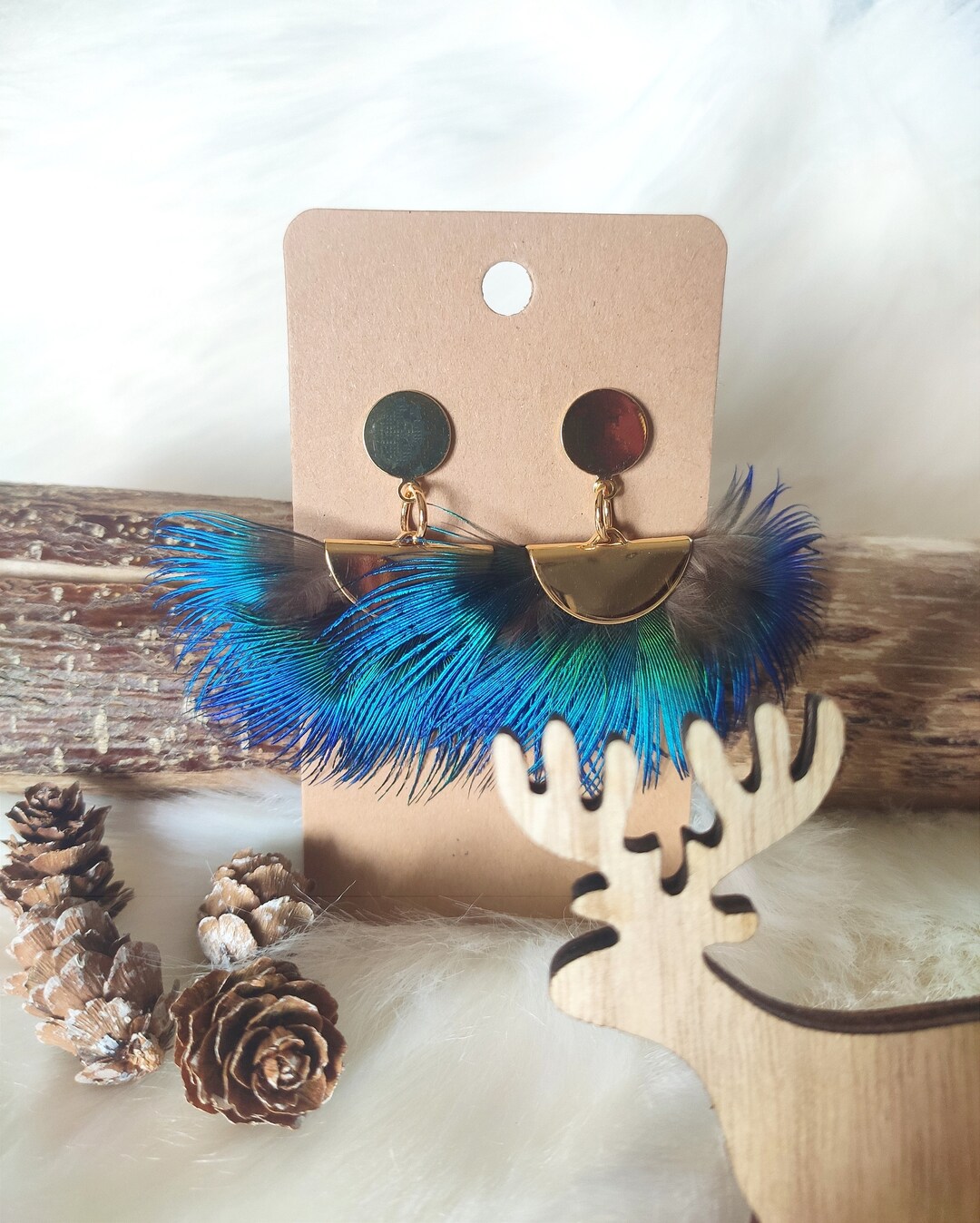 Blue Peacock Half-moon Earrings - Etsy