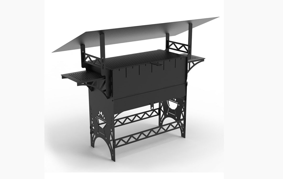 Stationary Brazier With Hood, Shelves and Rain Cover DXF Drawing. Grill ...