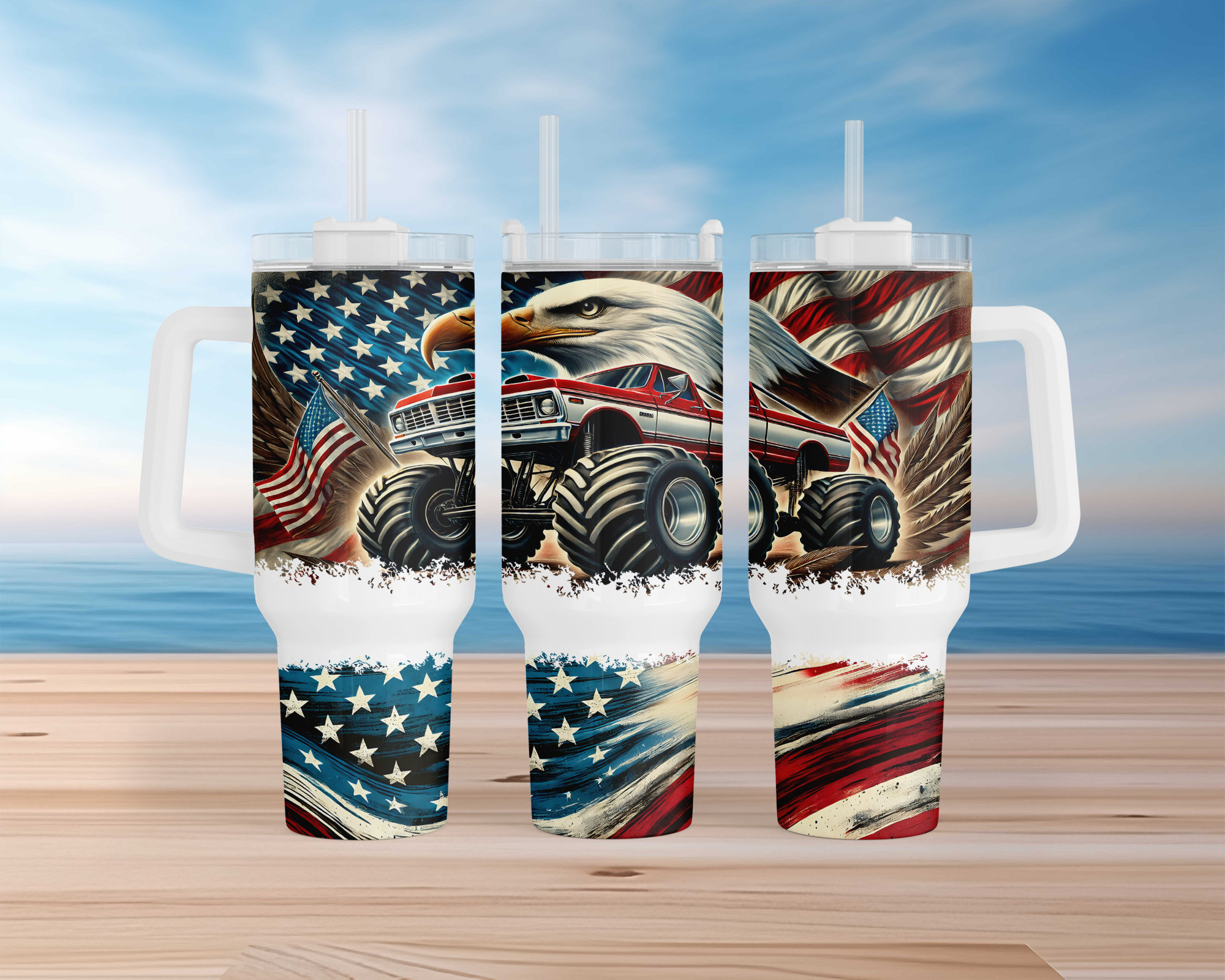 American Monster Truck 40oz Tumbler Wrap, Sublimation Design, 40oz ...
