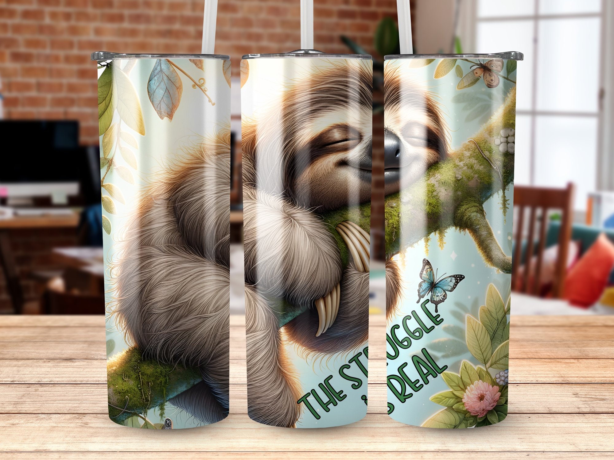 The Struggle is Real Sloth 20 Oz Skinny Tumbler Sublimation Design ...