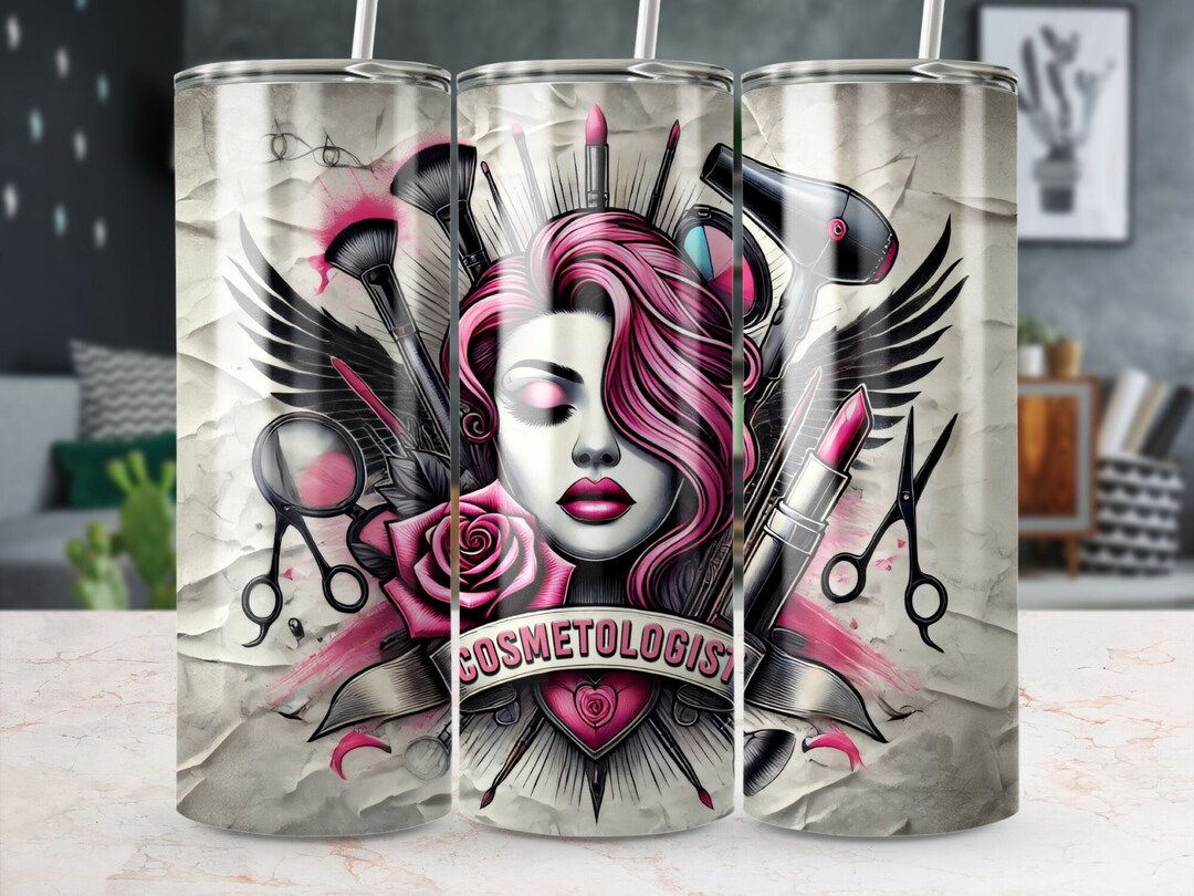 Stylized Cosmetologist Design Seamless Tumbler Wrap 20 Oz Skinny ...