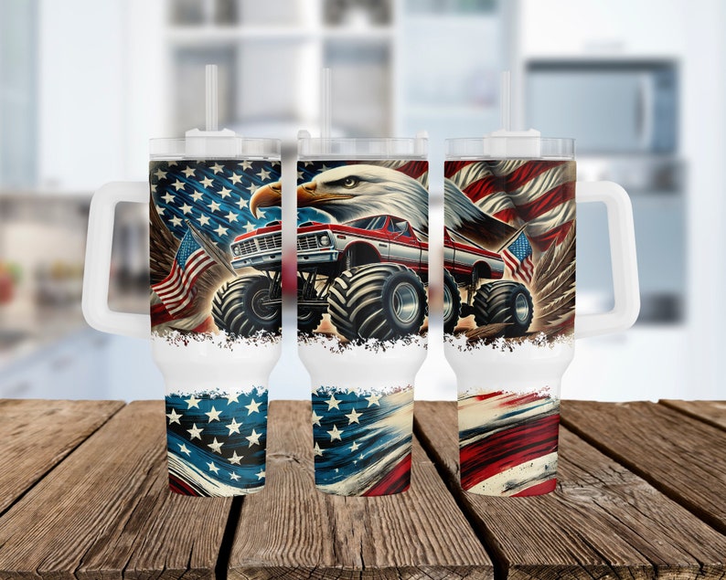 American Monster Truck 40oz Tumbler Wrap, Sublimation Design, 40oz ...